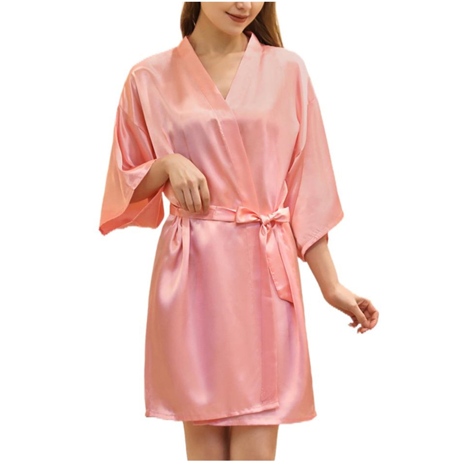 APEXFWDT Women Silk Robes Short Satin Bathrobe 3/4 Sleeve Kimono Bride ...