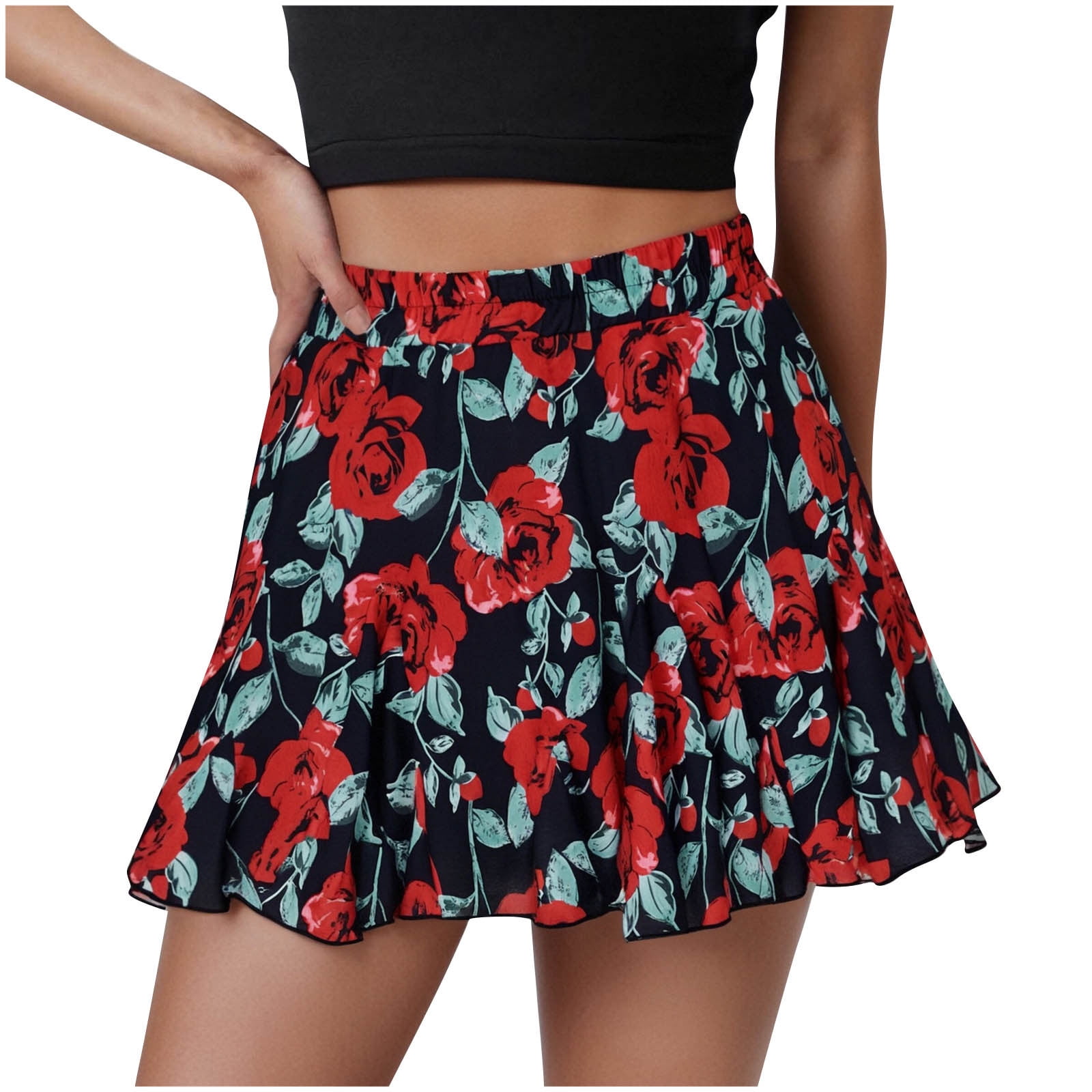 APEXFWDT Women's Summer Boho Floral Mini Skirt High Waist Mini Tiered ...