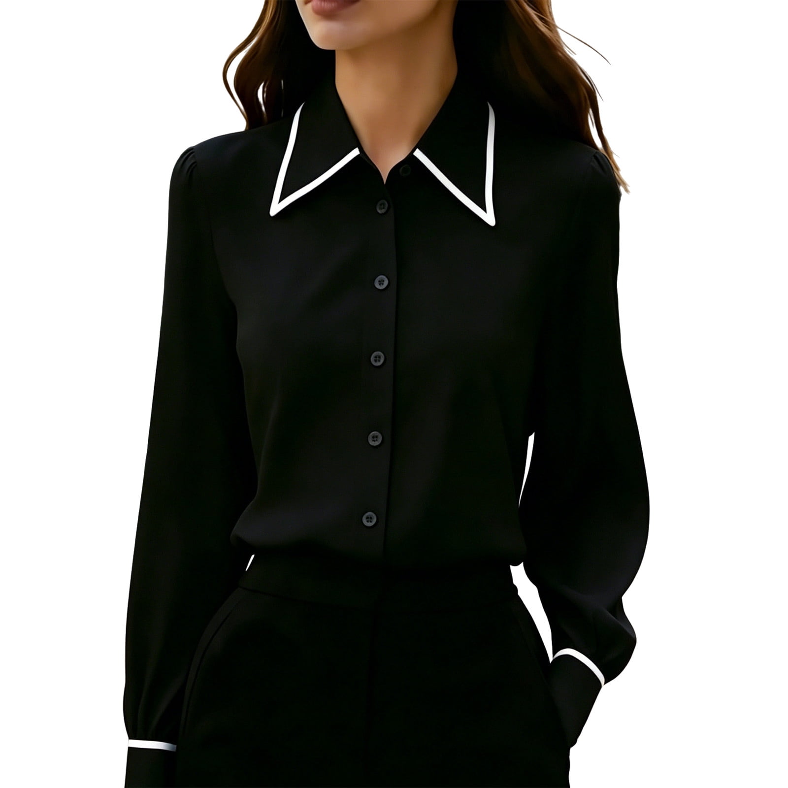 APEXFWDT Collared Dress Shirt Women Long Sleeve Elegant Button Down ...