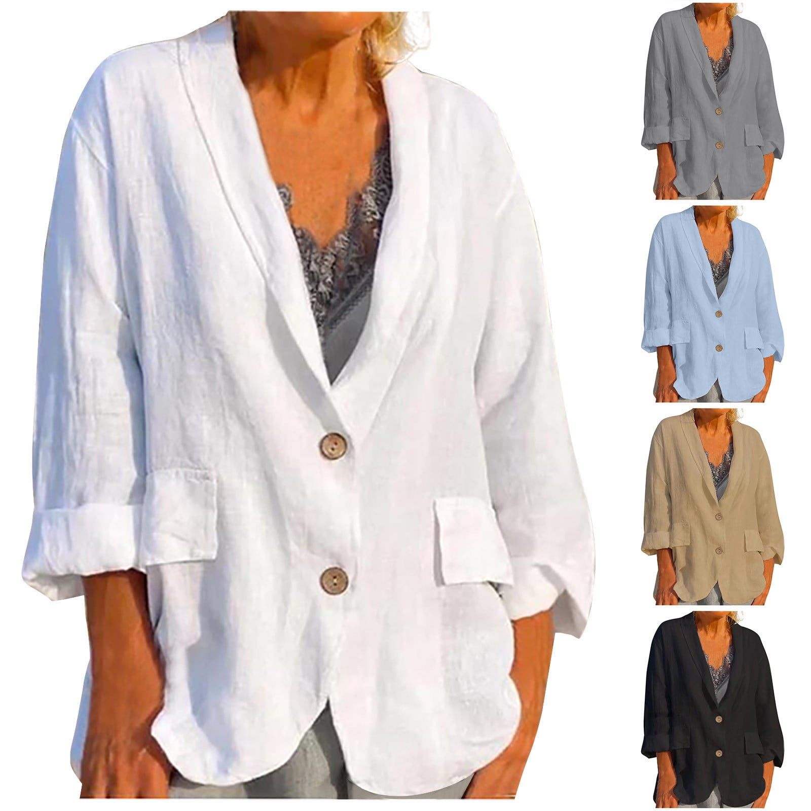 Apexfwdt Cotton Linen Blazer For Women Long Sleeve Loose Casual Blazer