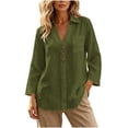 APEXFWDT Cotton Linen Shirts for Women Loose Fit V Neck Long Sleeve ...