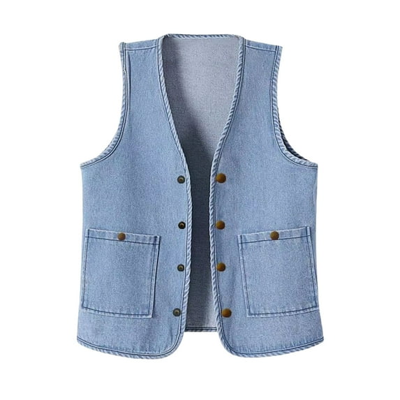 APEXFWDT Denim Vest Women Plus Size Sleeveless Button Down Waistcoat ...
