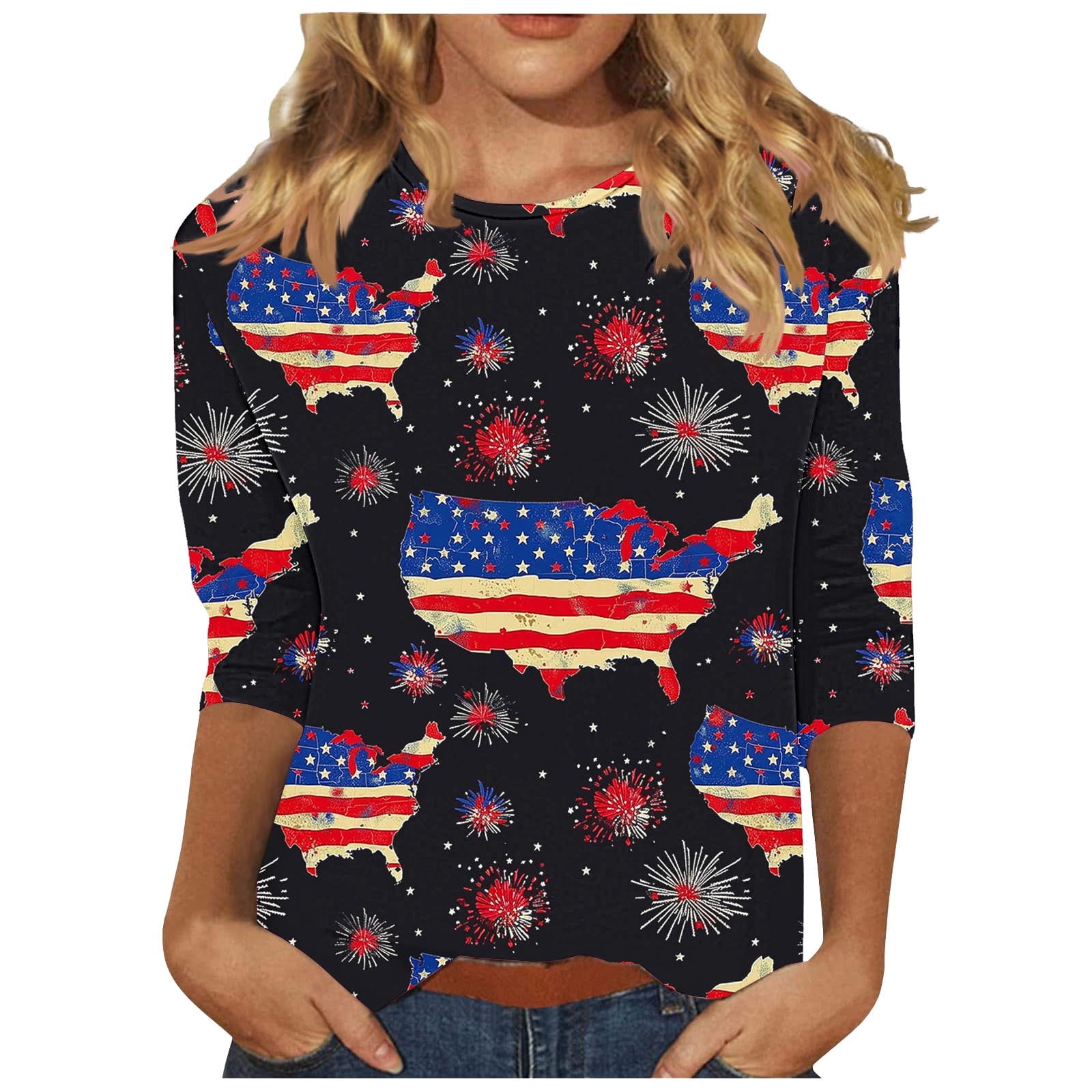 APEXFWDT Family 4th of July Tees for Women 3/4 Sleeve Patriotic Shirts ...