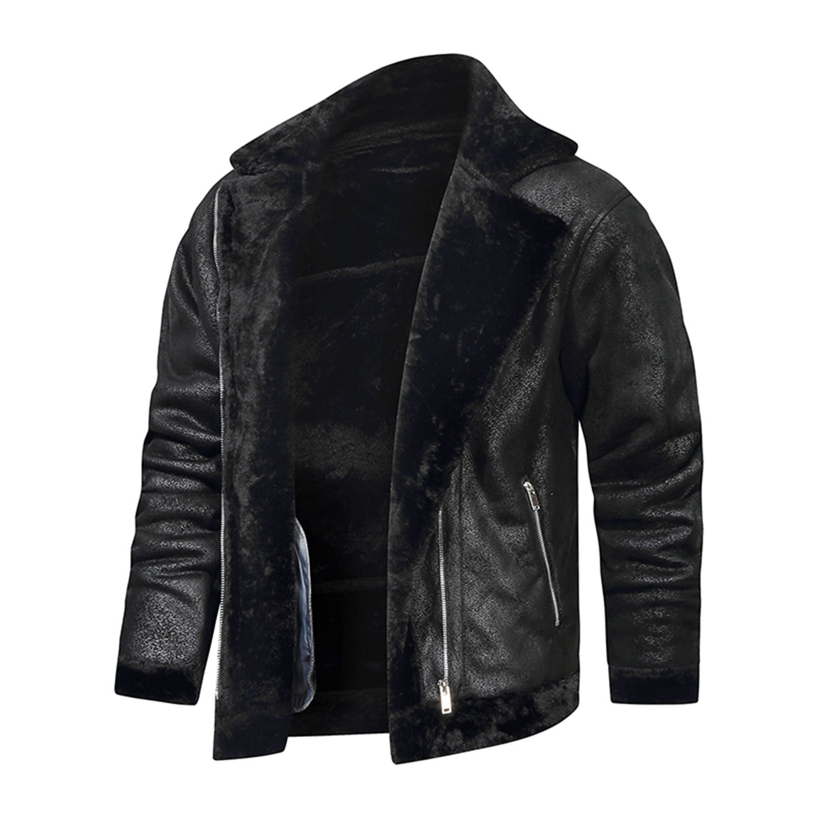 APEXFWDT Faux Leather Bomber Jacket Aviator Real Shearling Bomber ...