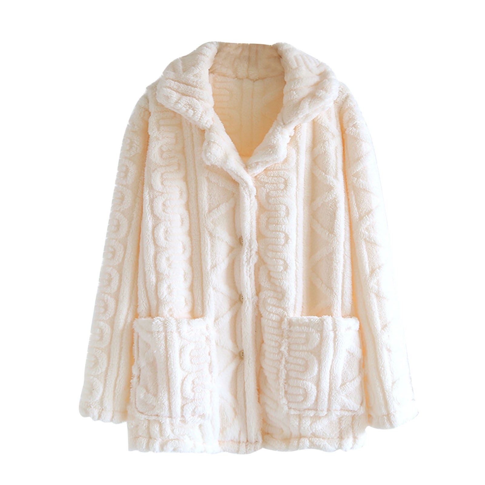 APEXFWDT Fleece Pajamas Women Long Sleeve Button up Loungewear Winter Plush Jacket Casual ...