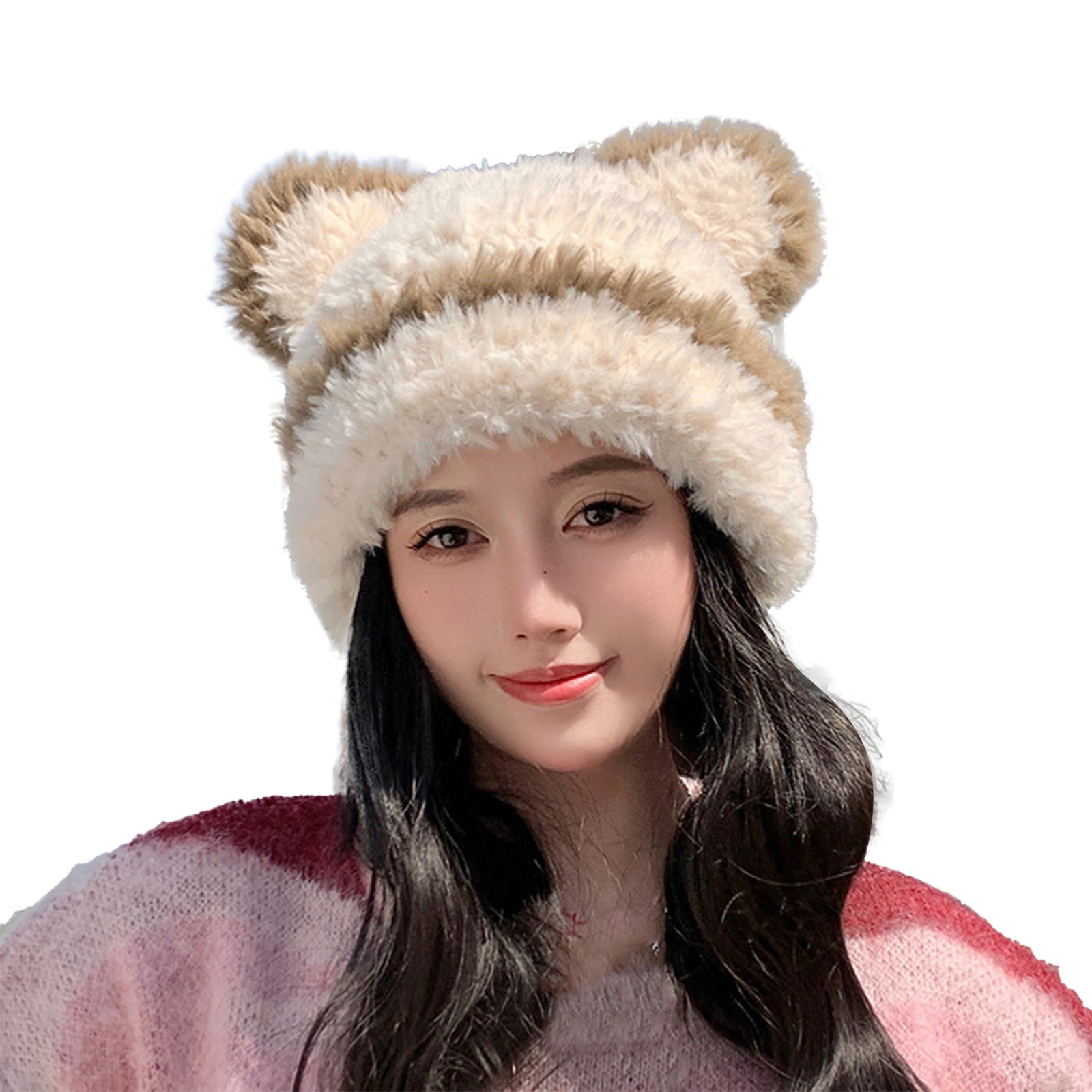 APEXFWDT Fluffy Knit Beanie Hats for Women Winter Furry Warm Knit ...