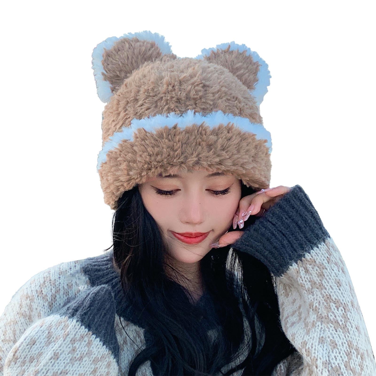 APEXFWDT Fluffy Knit Beanie Hats for Women Winter Furry Warm Knit ...