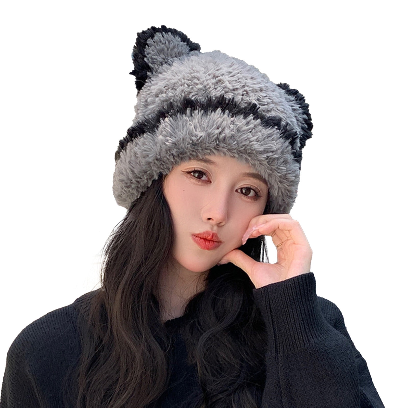 APEXFWDT Fluffy Knit Beanie Hats for Women Winter Furry Warm Knit ...