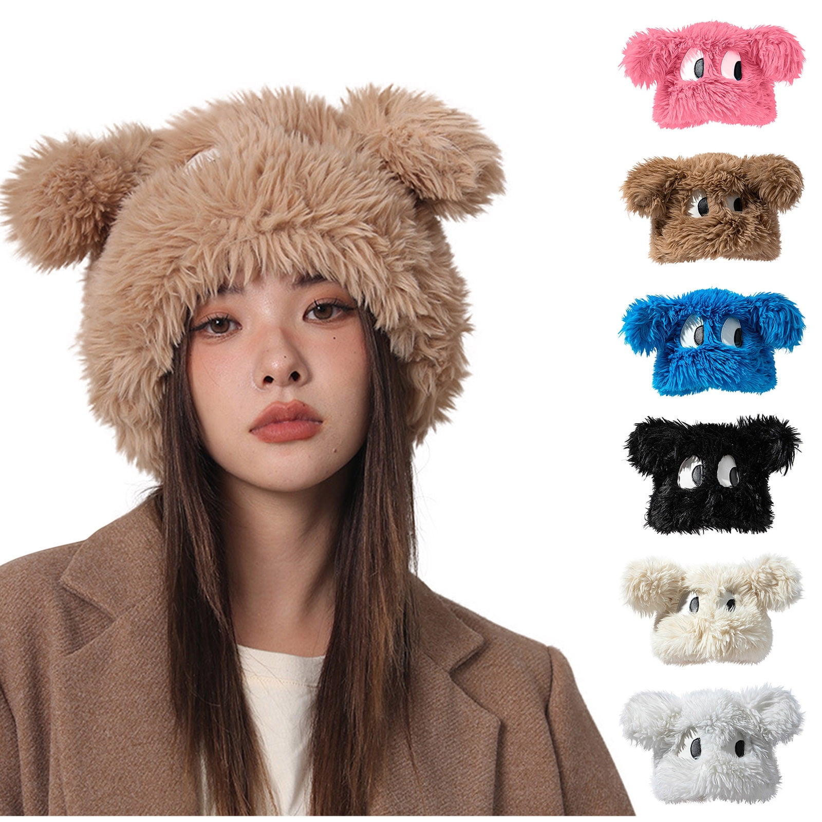 APEXFWDT Fuzzy Beanies Women with Double Fluffy Ear, Winter Hats for ...