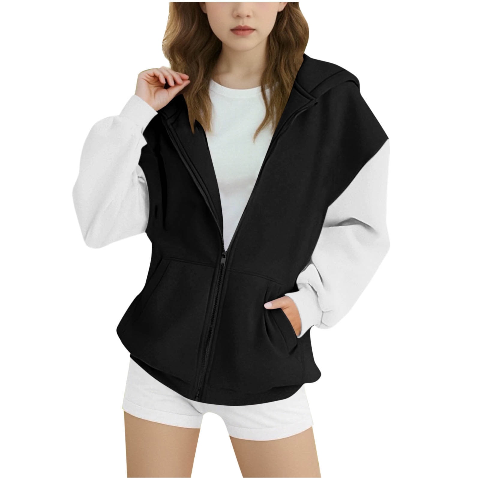 BFHHYA Girls' Colorblock Hoodie Jacket Kid Tween Oversized Zip-Up Drop ...