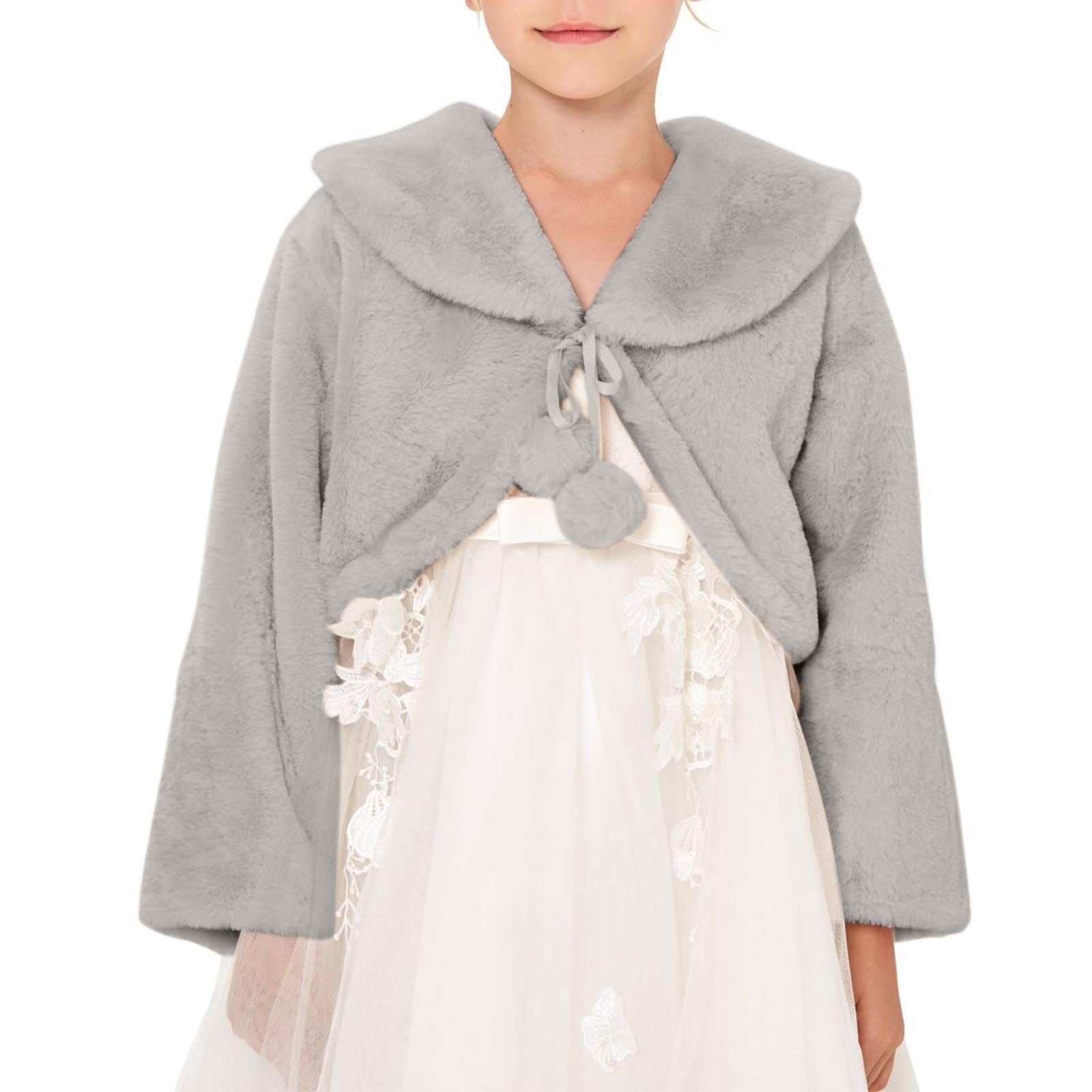 APEXFWDT Girls Faux Furry Crop Cardigan Long Sleeve Bolero Winter Shawl ...