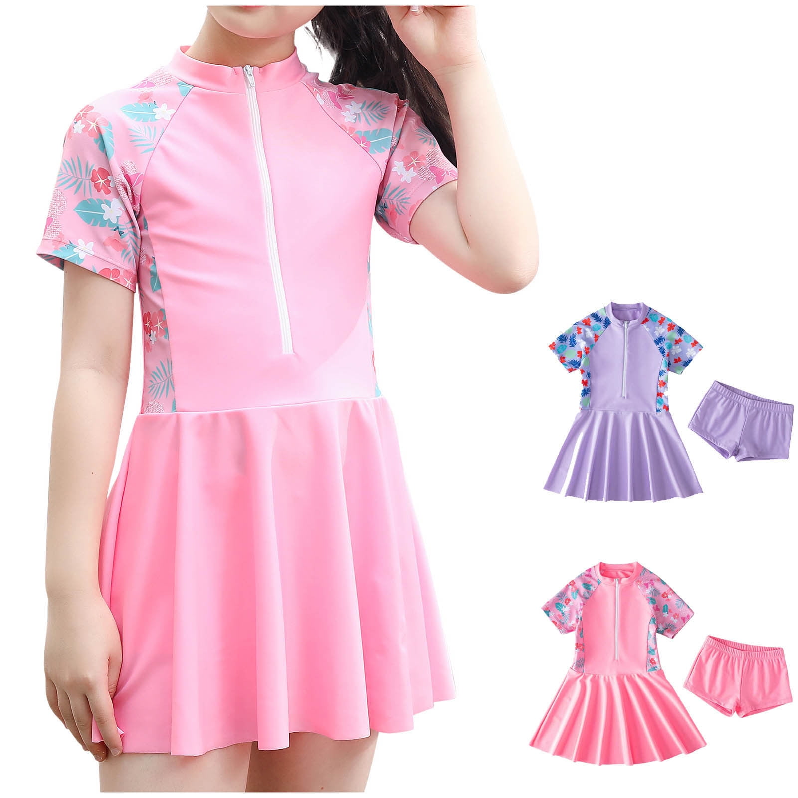 APEXFWDT Girls Swimsuit One Piece Floral Skirted Bathing Suit with ...