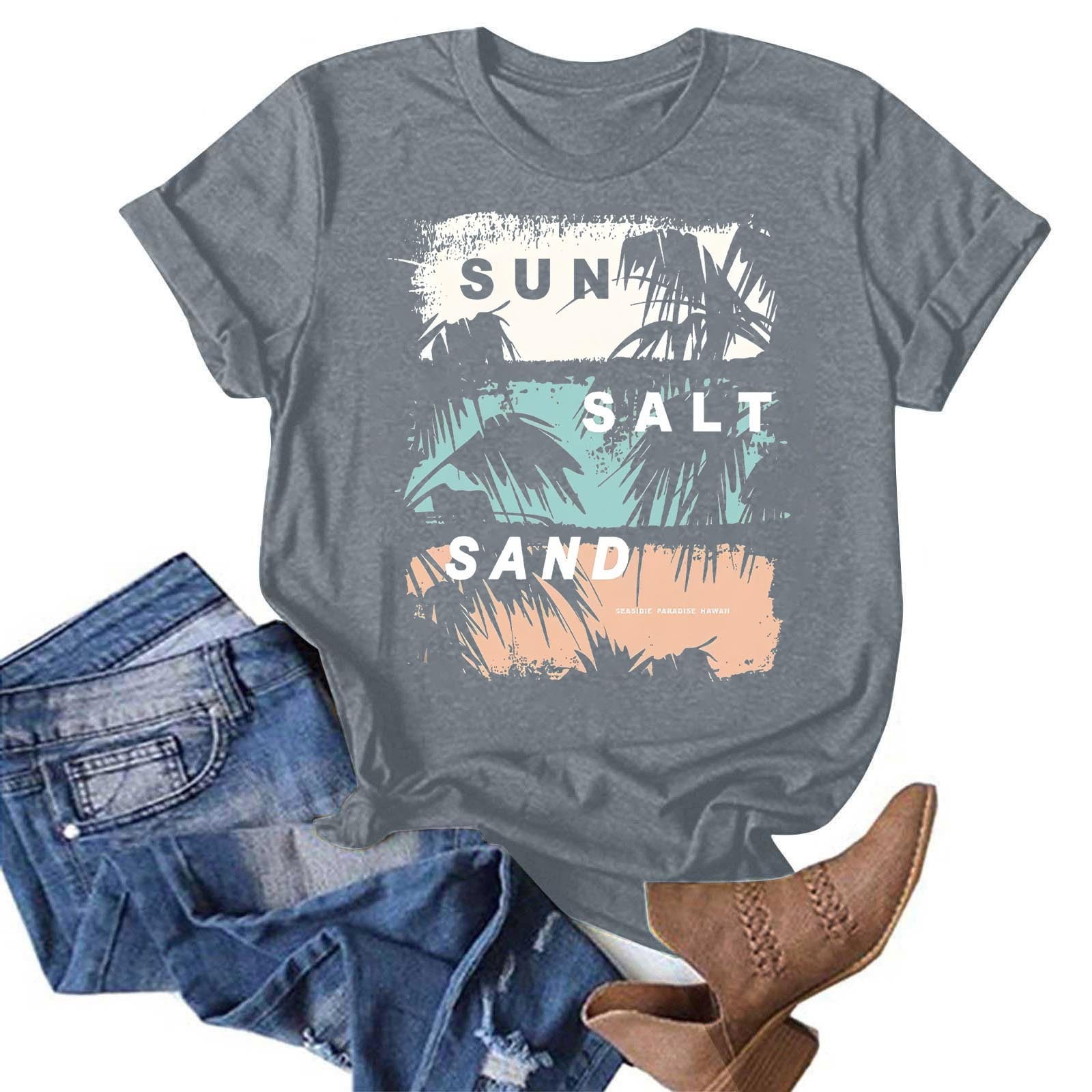 APEXFWDT Hawaiian Shirts for Women Palm Trees Graphic Tees Summer Beach ...