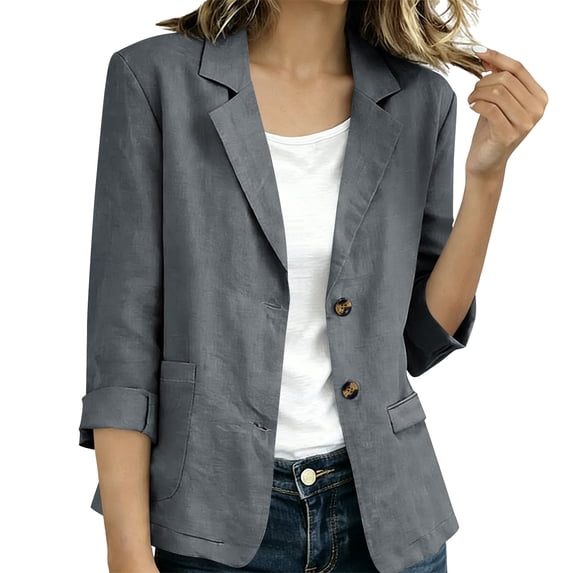 APEXFWDT Lightweight Blazer for Women Button Down Cropped Linen Jacket ...