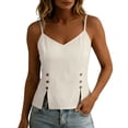 APEXFWDT Linen Tank Tops for Women Side Button V Neck Cami Tops Causal ...