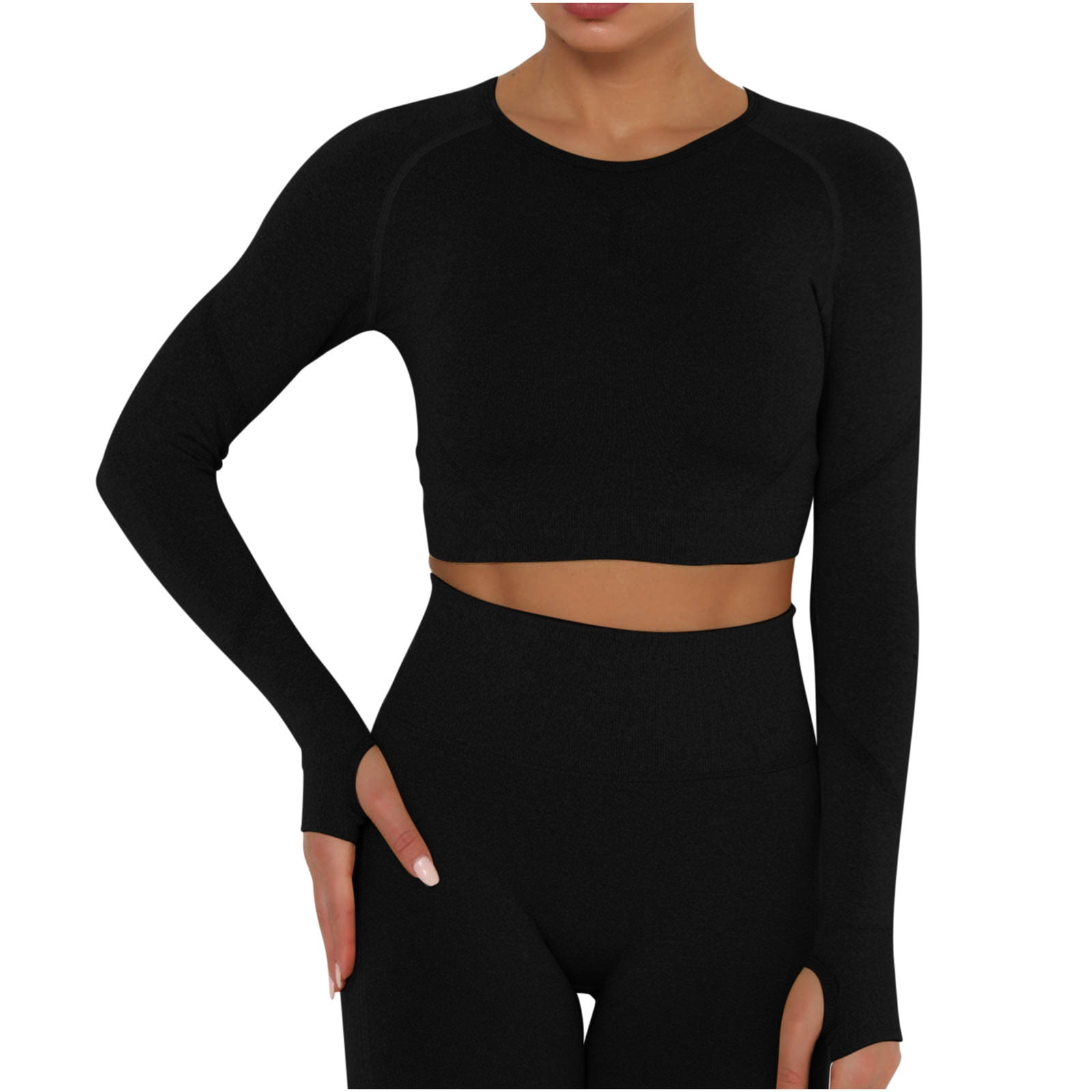 APEXFWDT Long Sleeve Crop Tops for Women Workout Cropped Top Bulit-in ...