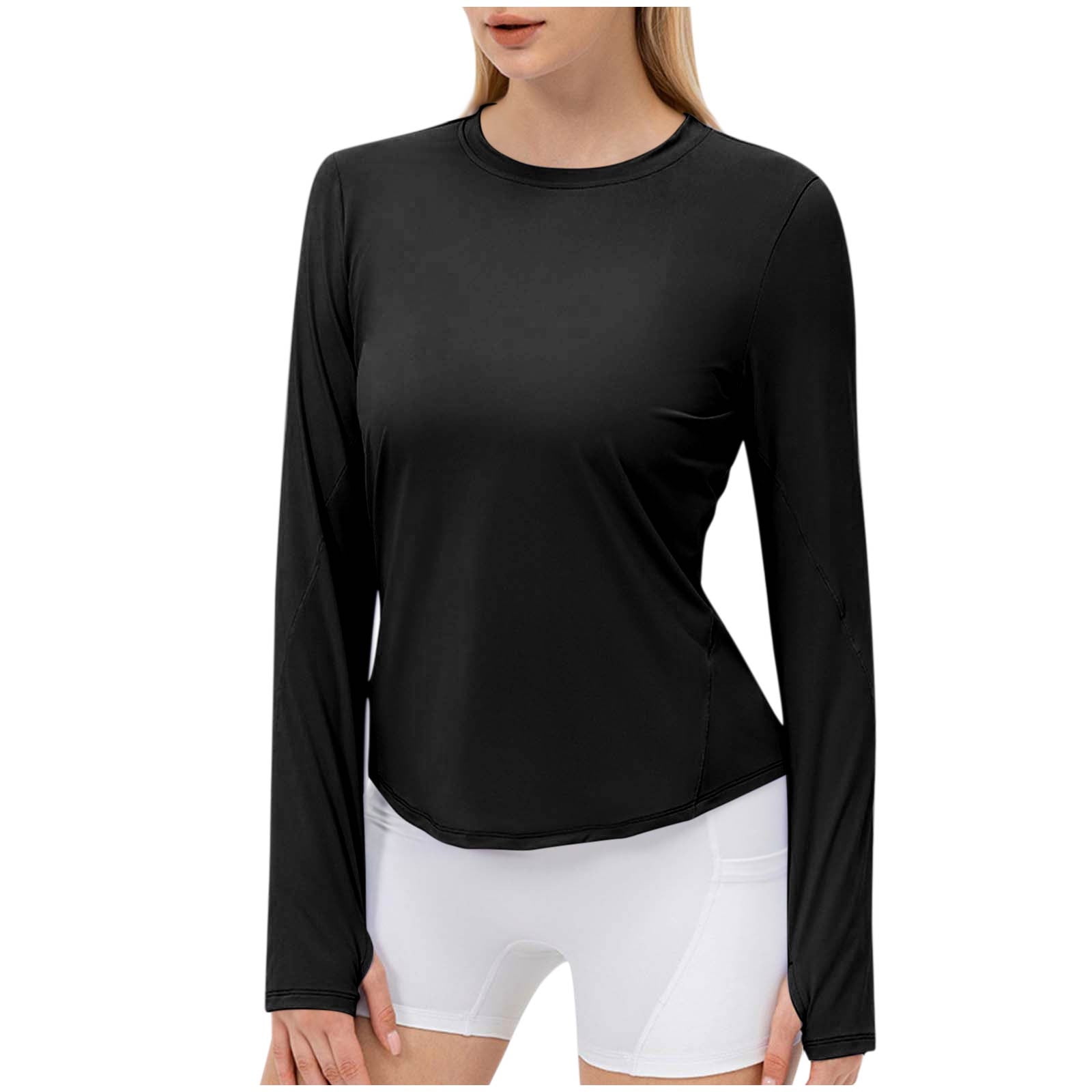 APEXFWDT Long Sleeve Workout Top for Women Crewneck Stretch Athletic ...