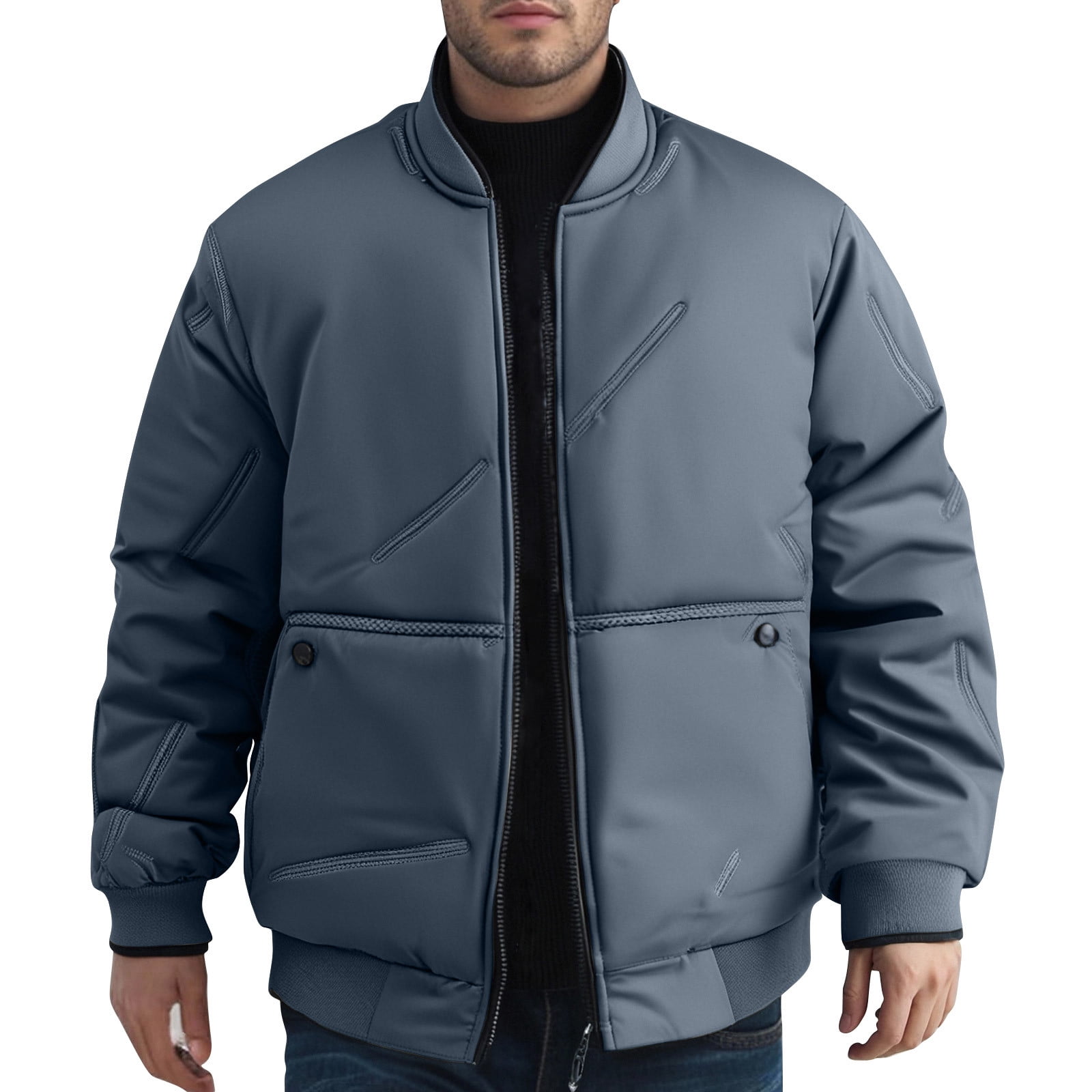 APEXFWDT Men's Big&Tall Baseball Puffer Jacket Stand Collar Zip-Up ...