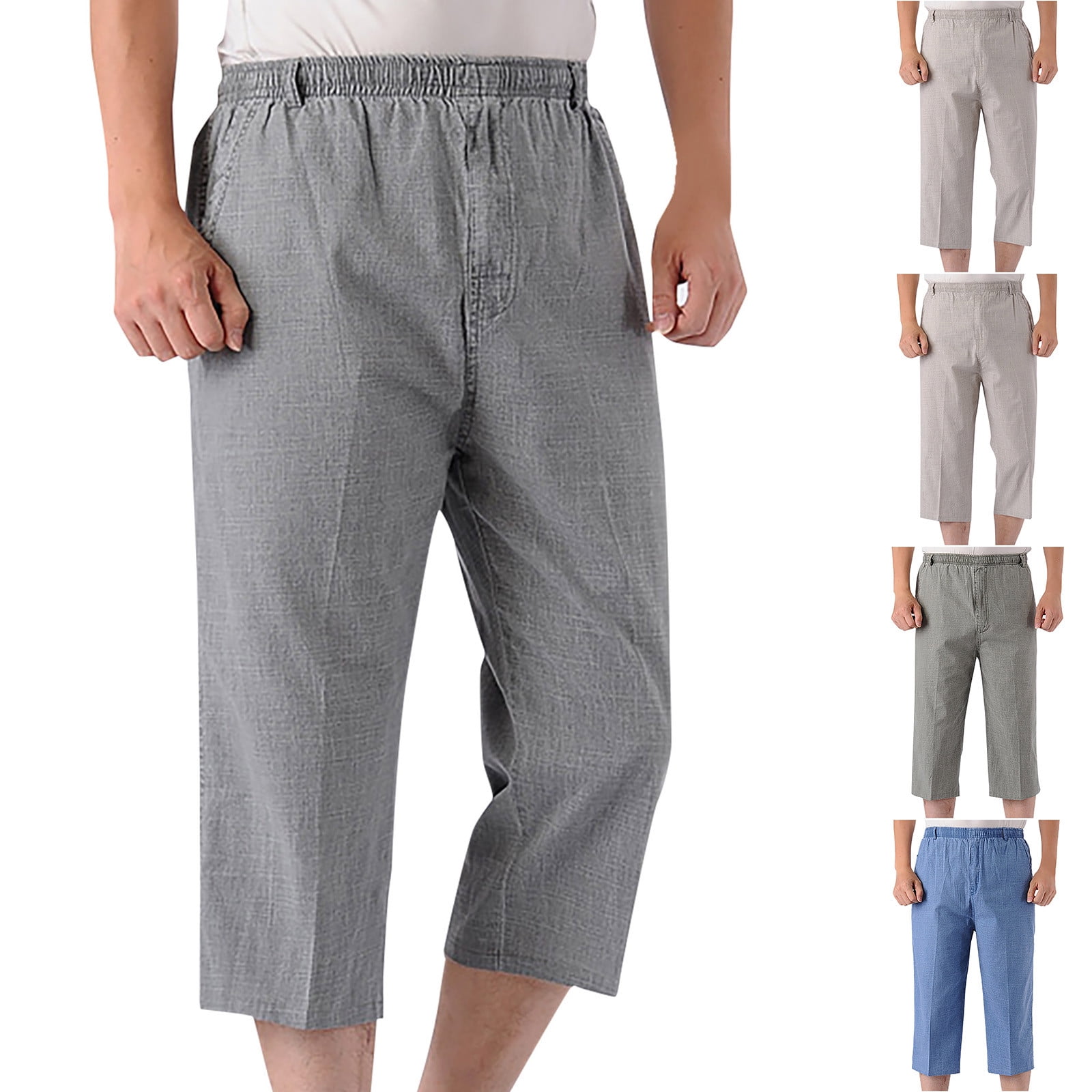 APEXFWDT Men's Big and Tall Cotton Linen Capri Pants Casual Lightweight ...