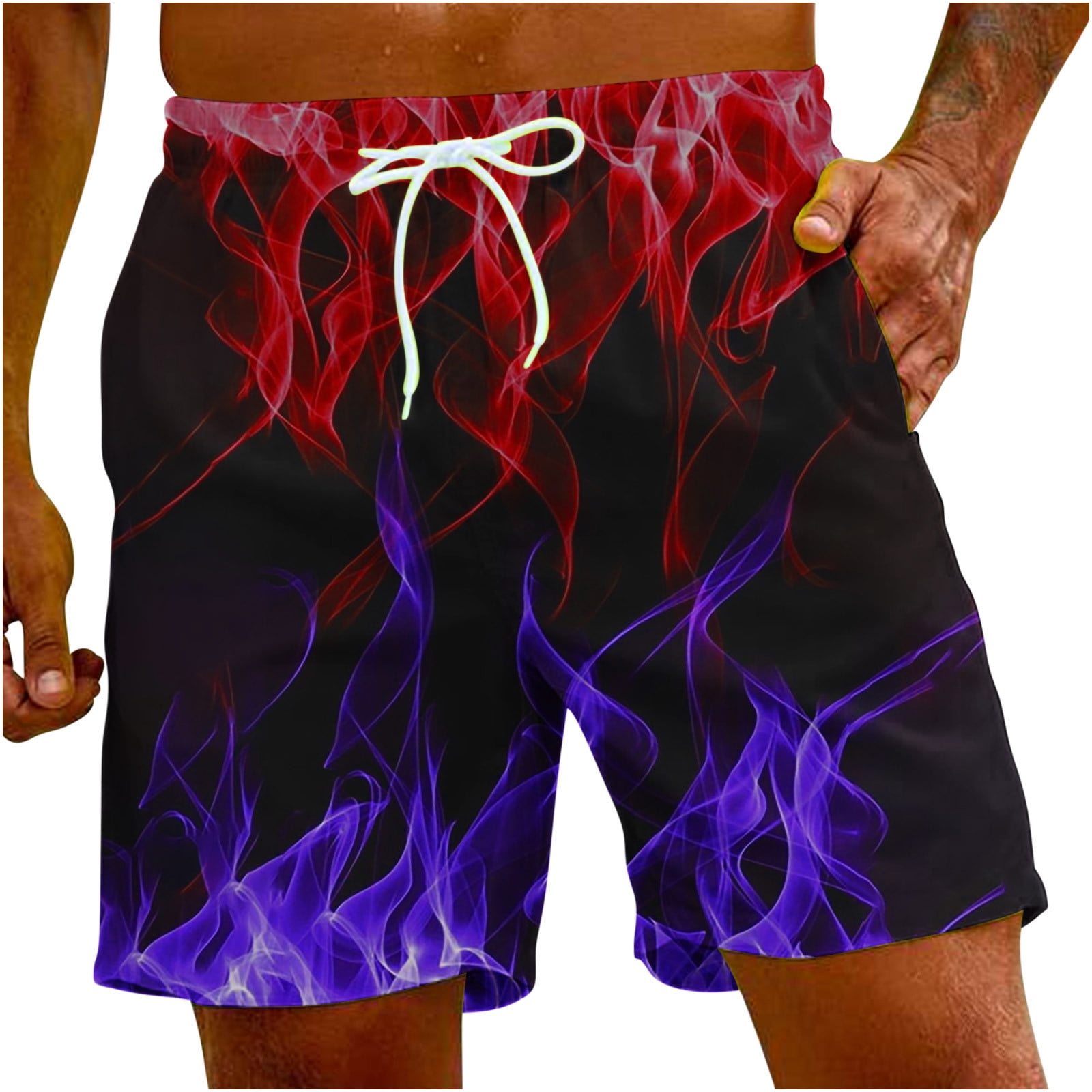 APEXFWDT Men's Big and Tall Swim Trunks 3D Printed Flame Beach Board ...