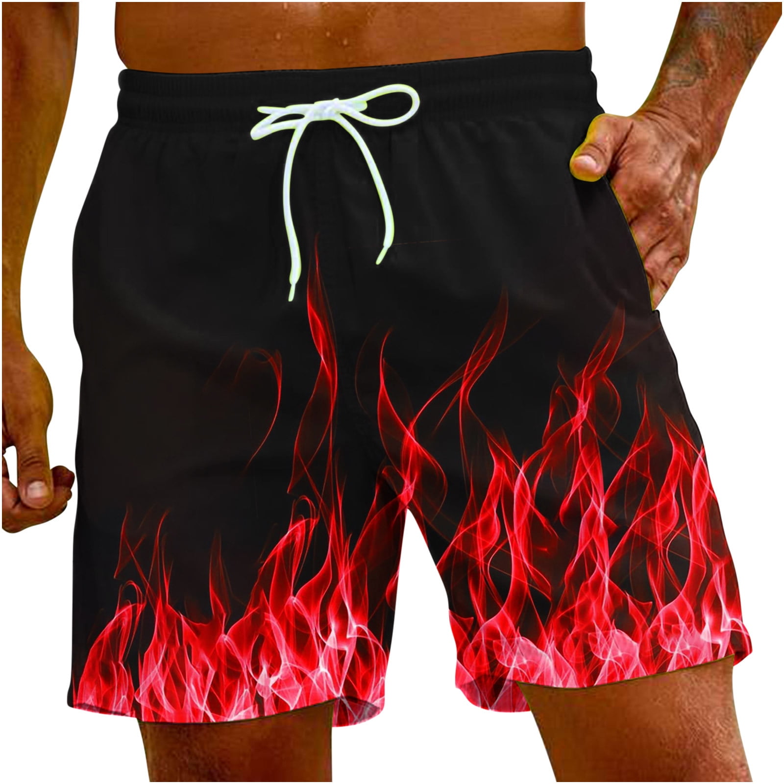 APEXFWDT Men's Big and Tall Swim Trunks 3D Printed Flame Beach Board ...