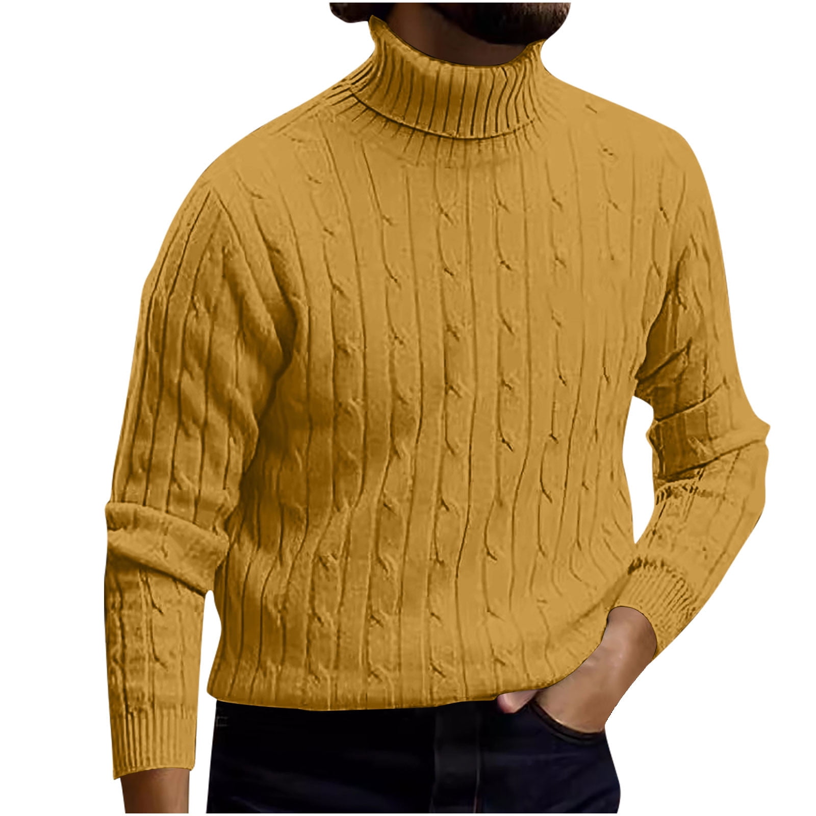 APEXFWDT Men's Cable Knit Turtleneck Sweater Thermal Pullover Long ...