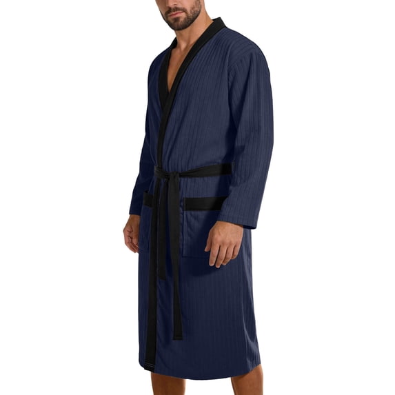 APEXFWDT Men's Color Block Bathrobe Lightweight Long Sleeve Knee Length ...