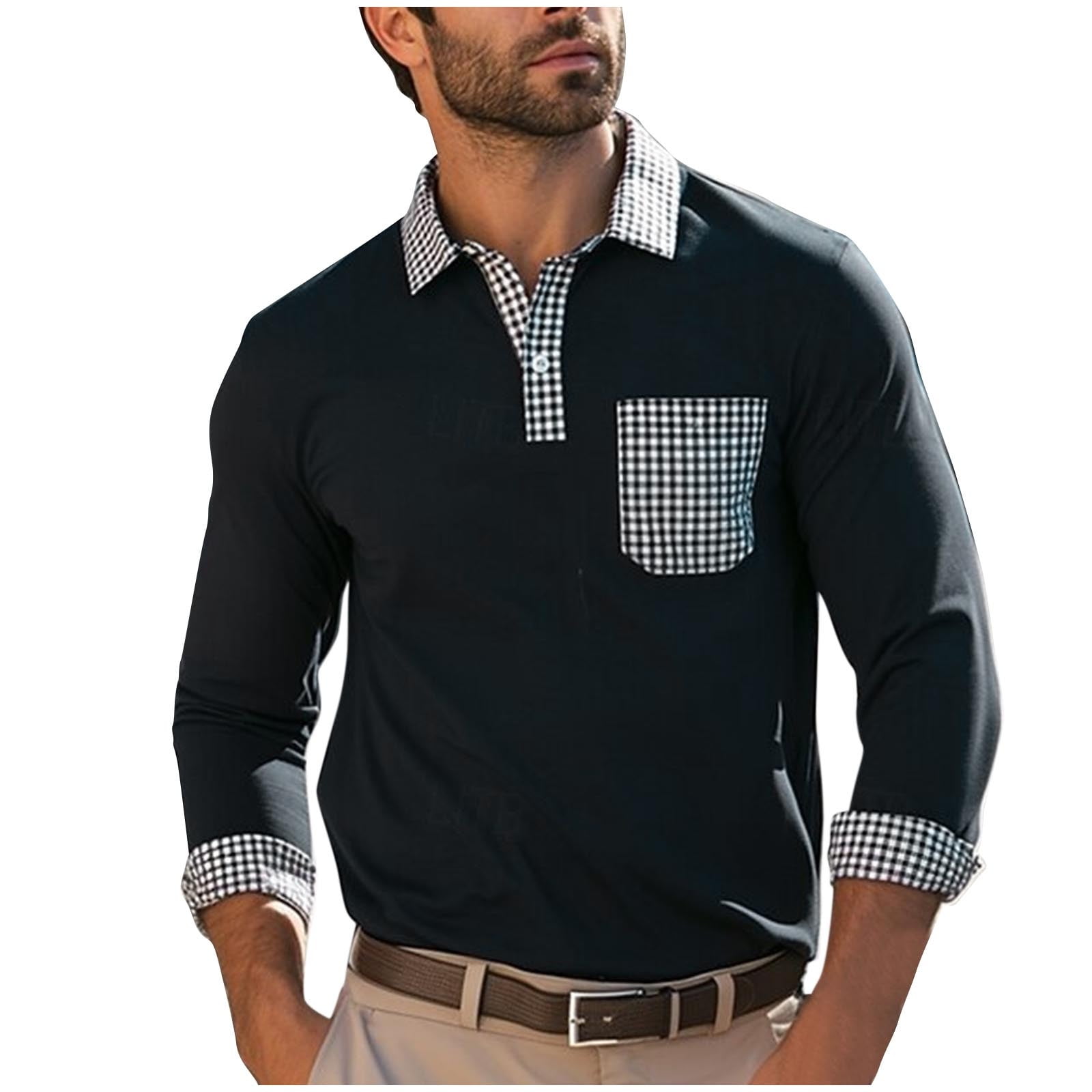 APEXFWDT Men's Color Block Casual Golf Shirt Long Sleeve Classic Plaid ...