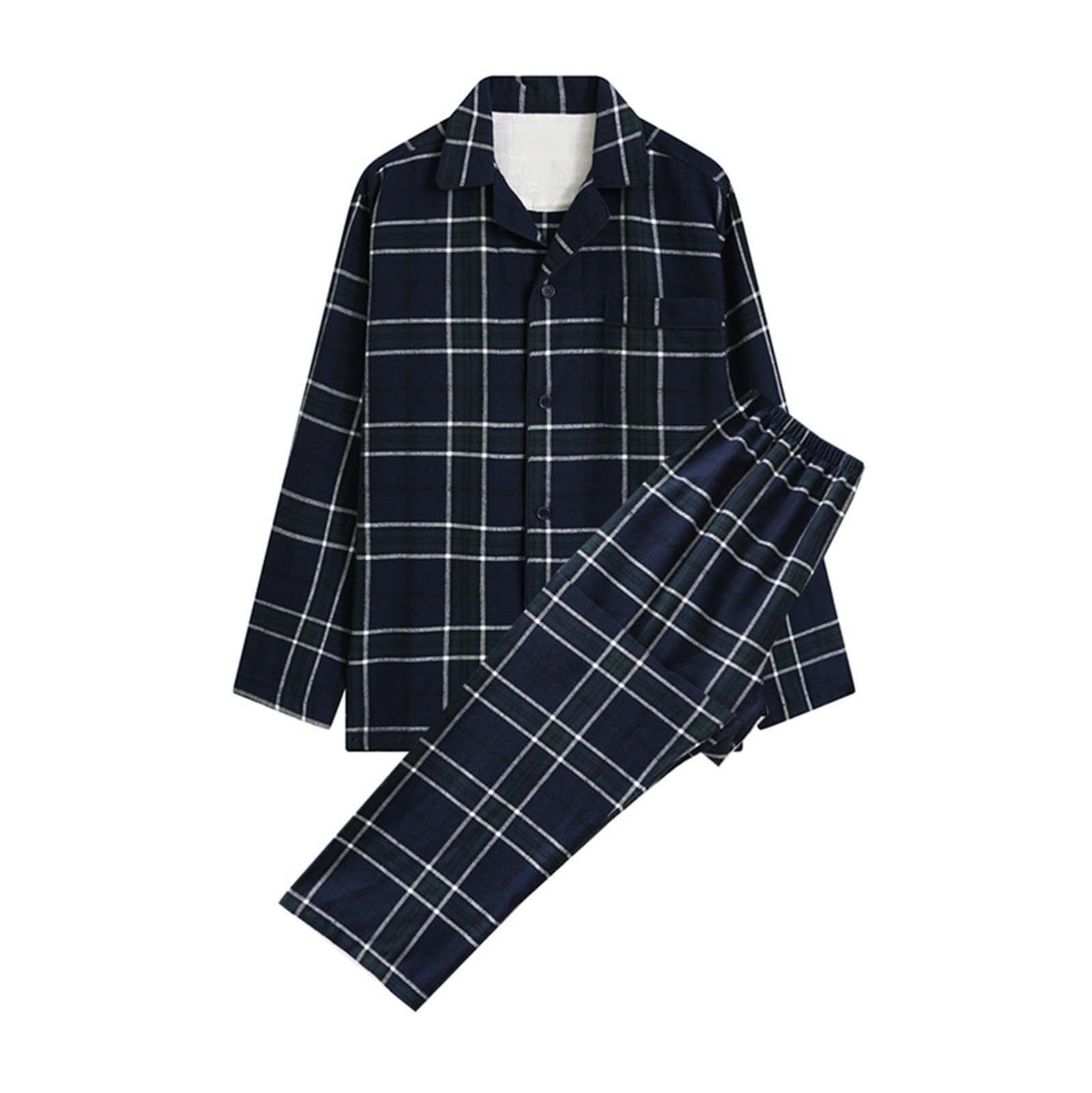 APEXFWDT Men’s Cotton Pajamas Set Plaid Flannel Long Sleeves Button ...