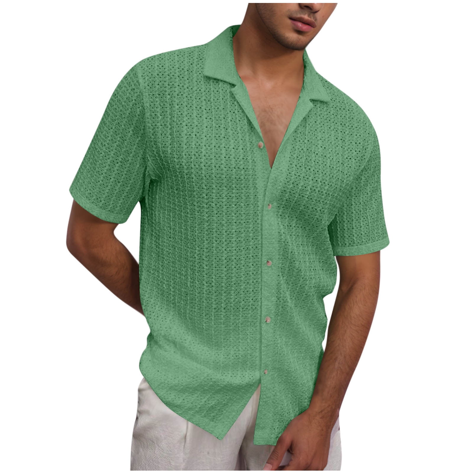 APEXFWDT Men's Eyelet Ventilation Shirts Beach Wedding Shirts Short ...