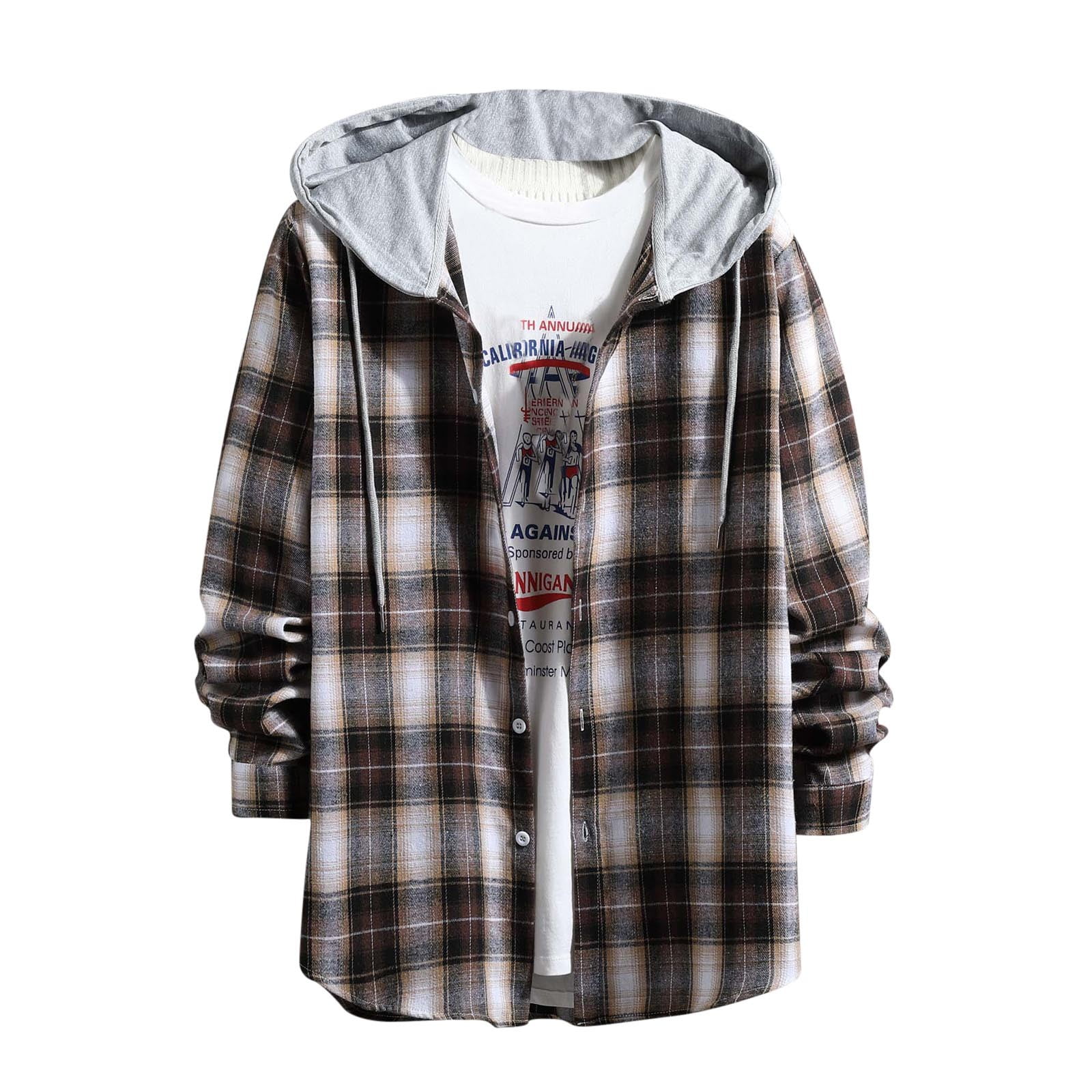 APEXFWDT Men's Flannel Hooded Shirts Jackets Buffalo Plaid Button Down ...
