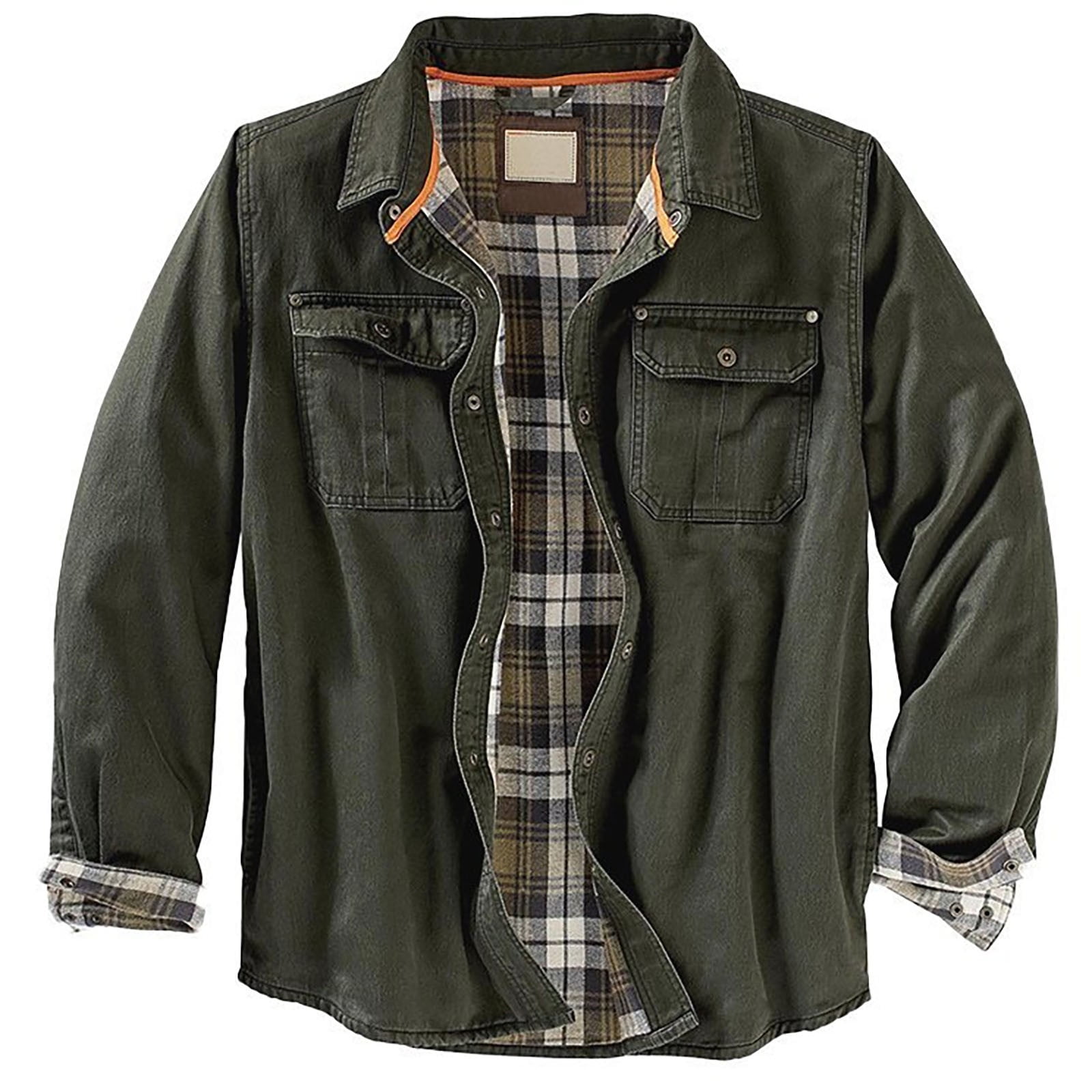 APEXFWDT Men's Flannel Lined Shirt Jackets, Long Sleeved Plaid Cotton ...