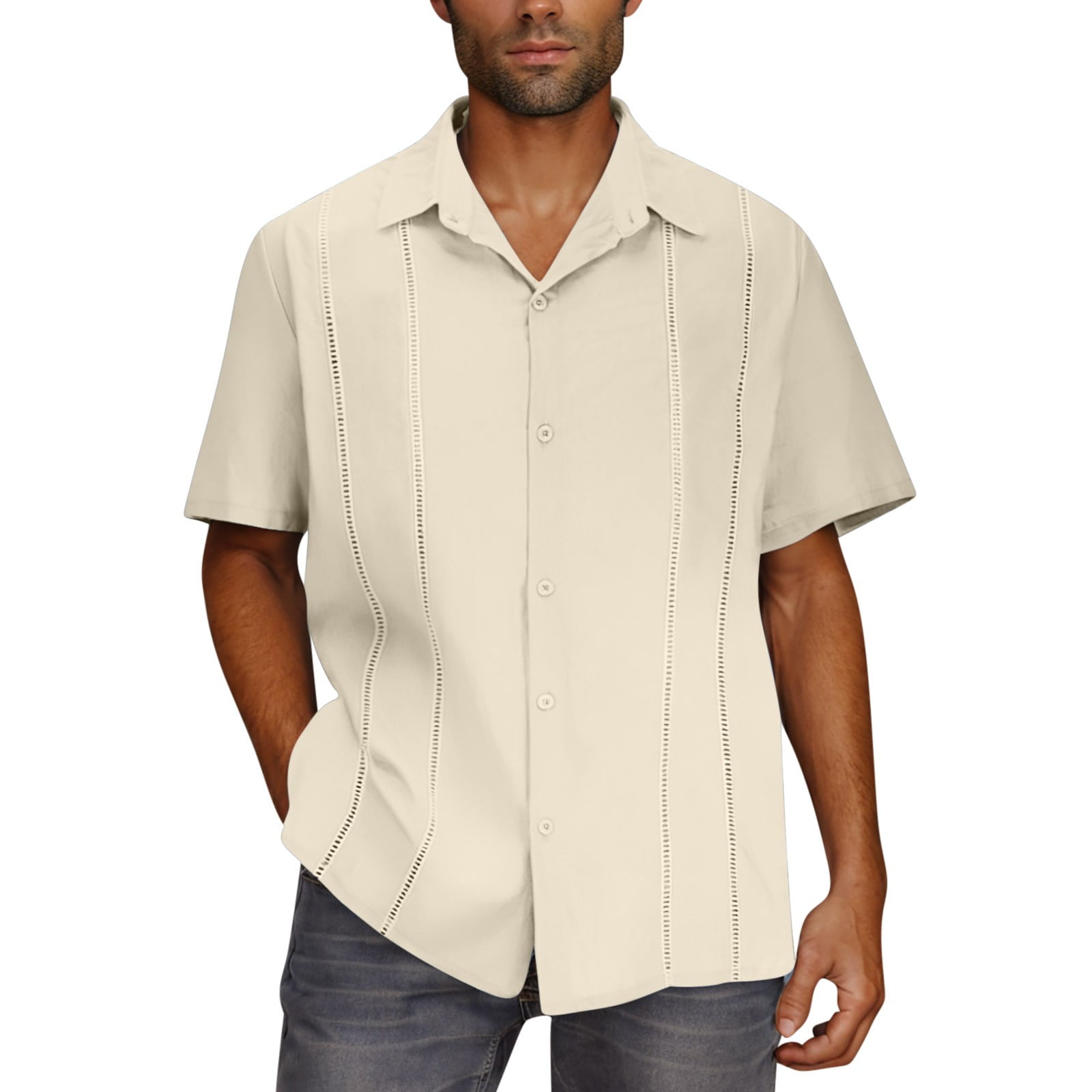 APEXFWDT Men's Guayabera Shirt - Cuban Camp Collar Hawaiian Shirts ...
