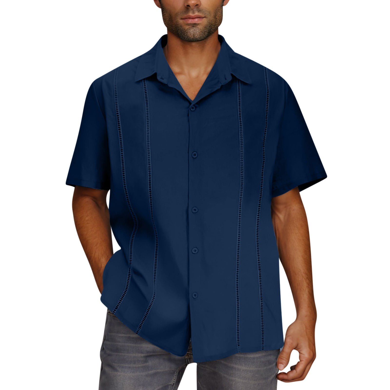 APEXFWDT Men's Guayabera Shirt - Cuban Camp Collar Hawaiian Shirts Short Sleeve Button Up Beach ...