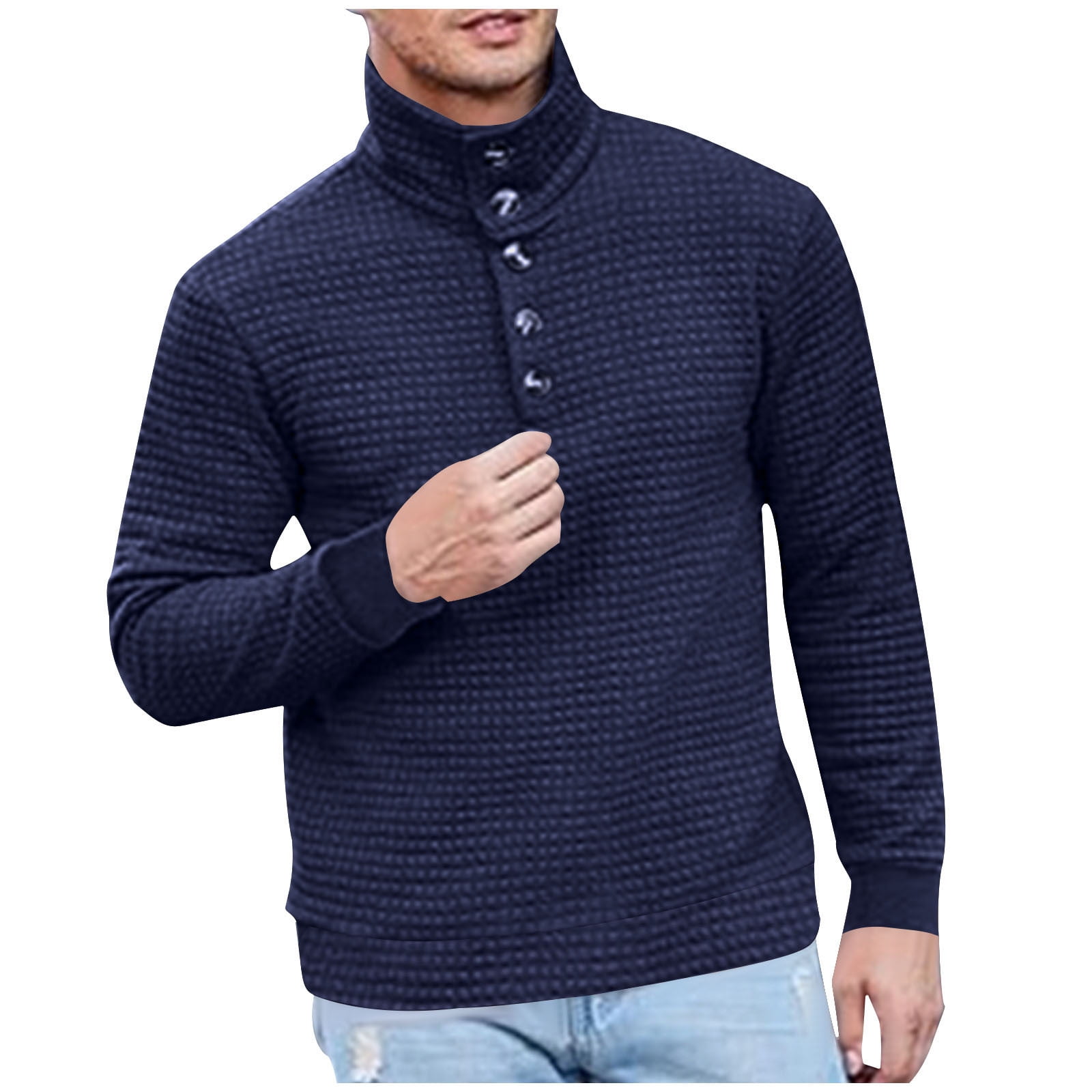 APEXFWDT Men’s High-Collar Sweater with Buttons Long Sleeve Warm ...