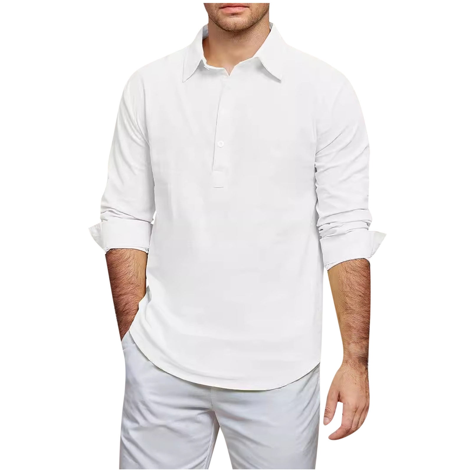 APEXFWDT Men's Linen Roll Tab Shirt - Casual Button Down Shirt with Convertible Sleeves Beach to ...