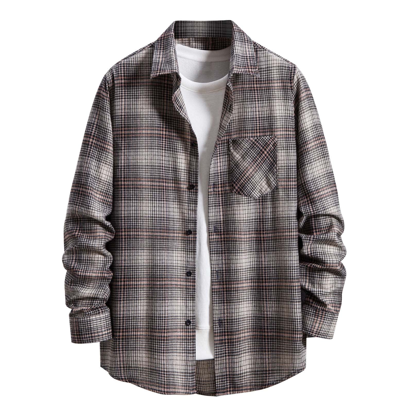 APEXFWDT Men's Plaid Flannel Long Sleeve Shirt Casual Button-Down ...