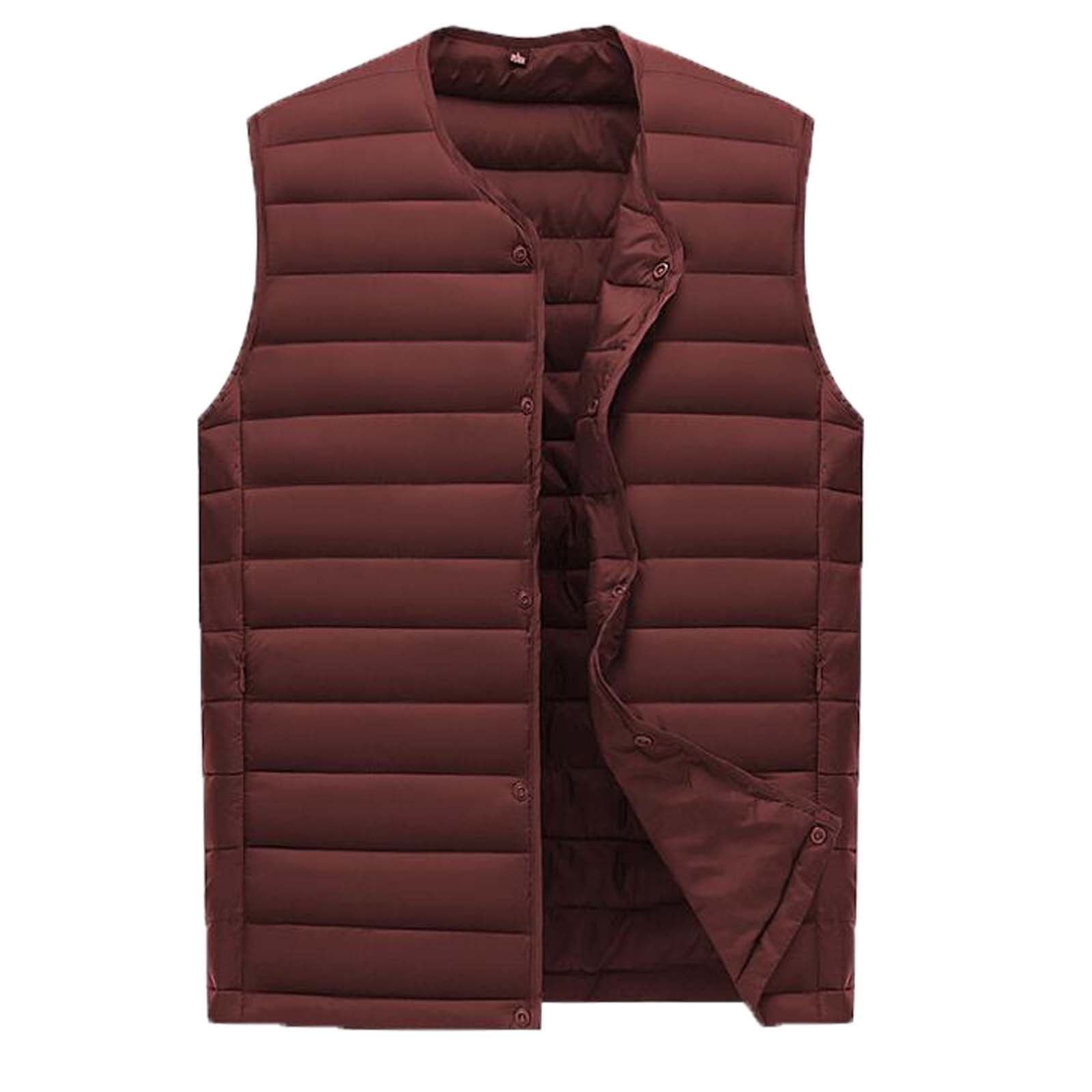 APEXFWDT Men's Puffer Vest Button V Neck Quilted Sleeveless Winter ...