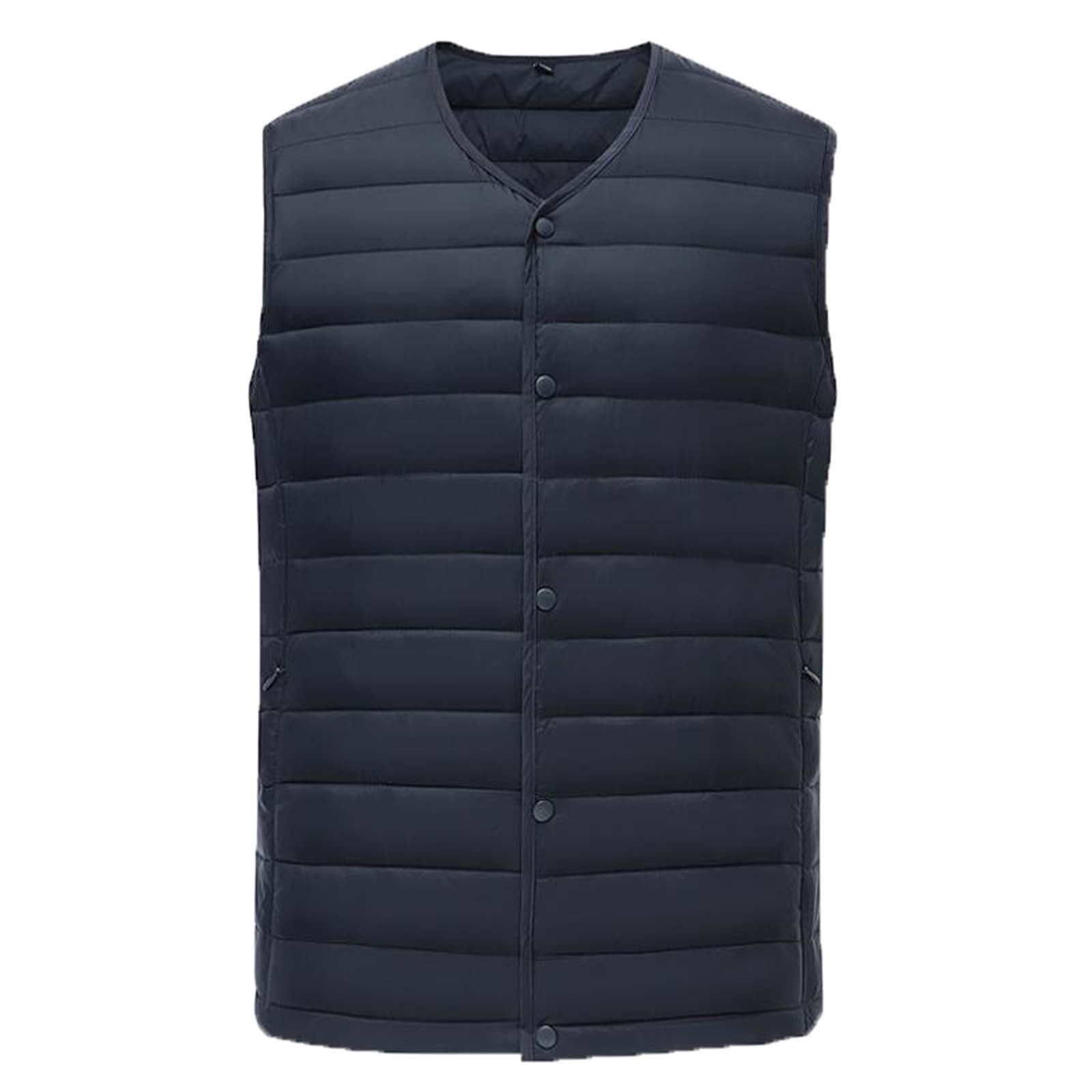 APEXFWDT Men's Puffer Vest Button V Neck Quilted Sleeveless Winter ...