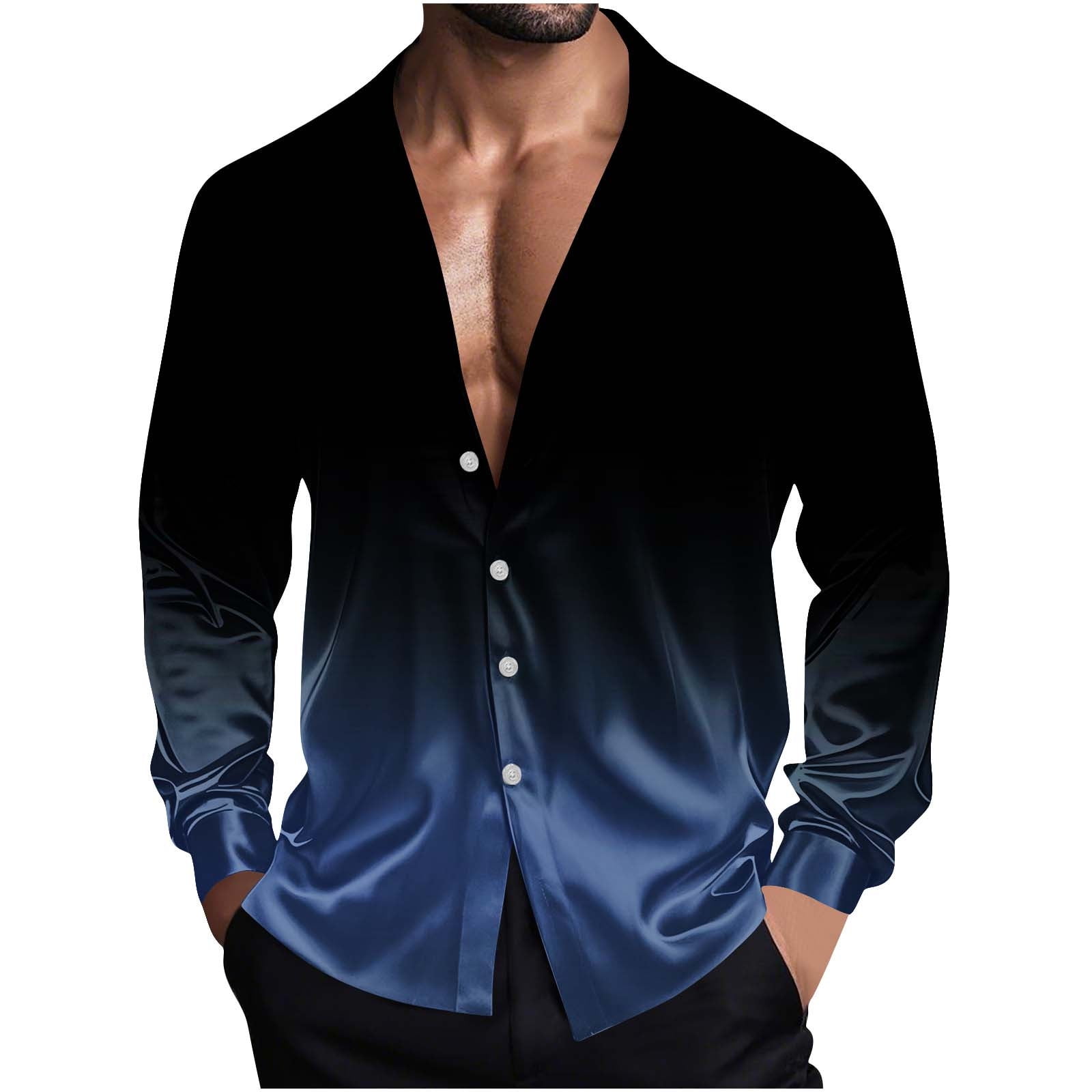 APEXFWDT Men's Satin Gradient Button-Down Shirt Big&Tall Long Sleeve Collared Casual Shirt ...