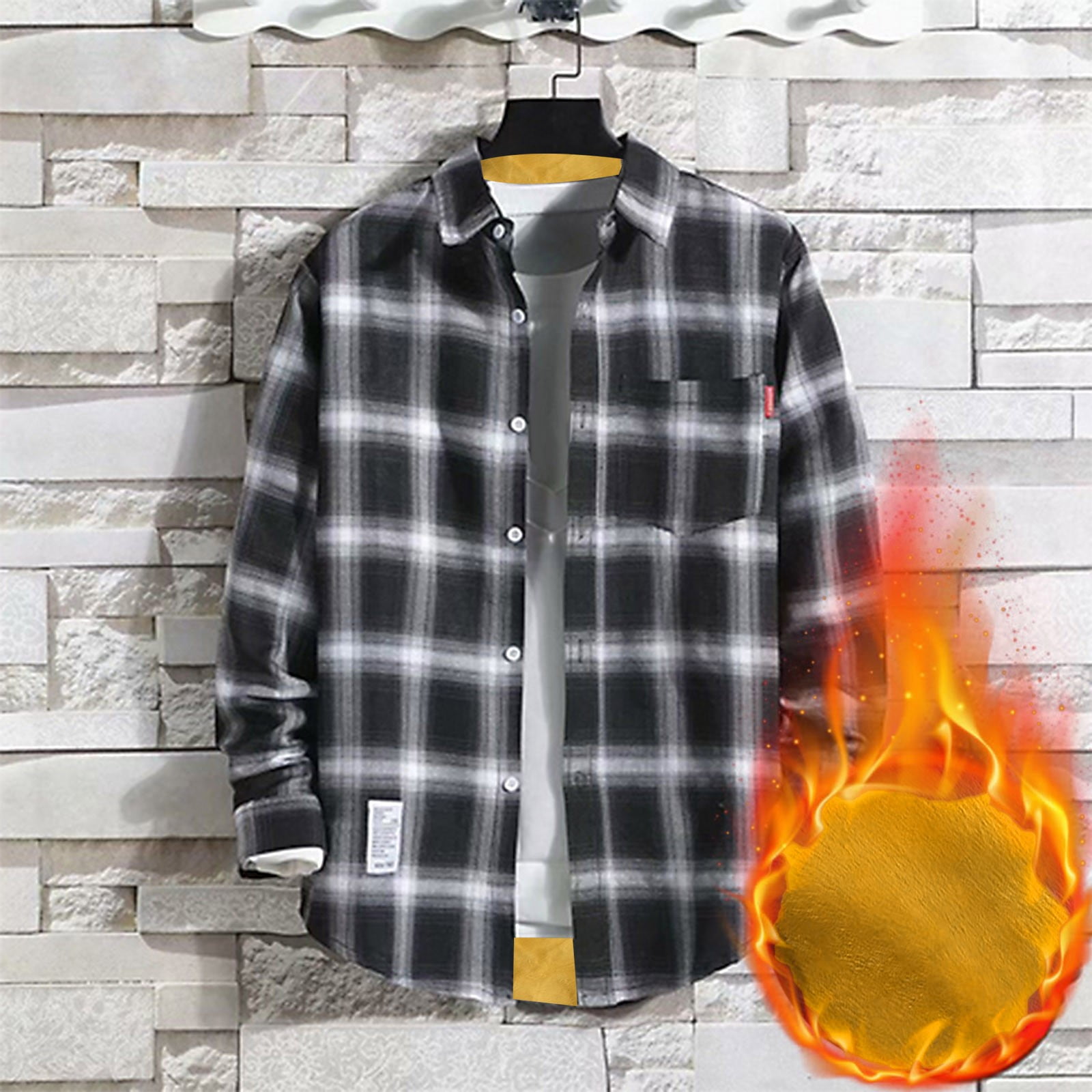 APEXFWDT Men's Sherpa Fleece Plaid Shirts Jackets Casual Long Sleeve ...