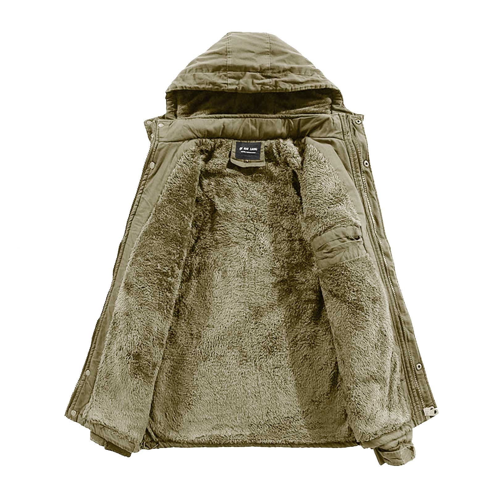 APEXFWDT Men's Sherpa Lined Military Full-Zip Removable Hooded Cotton ...