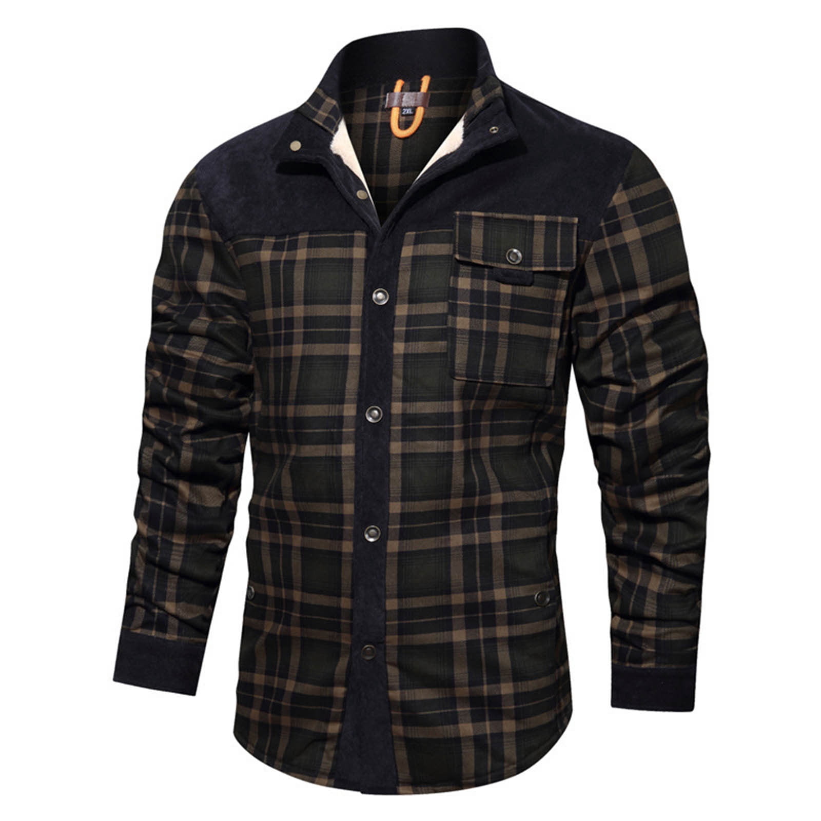 APEXFWDT Men's Sherpa-Lined Plaid Shirt Button Down Warm Flannel Plaid ...