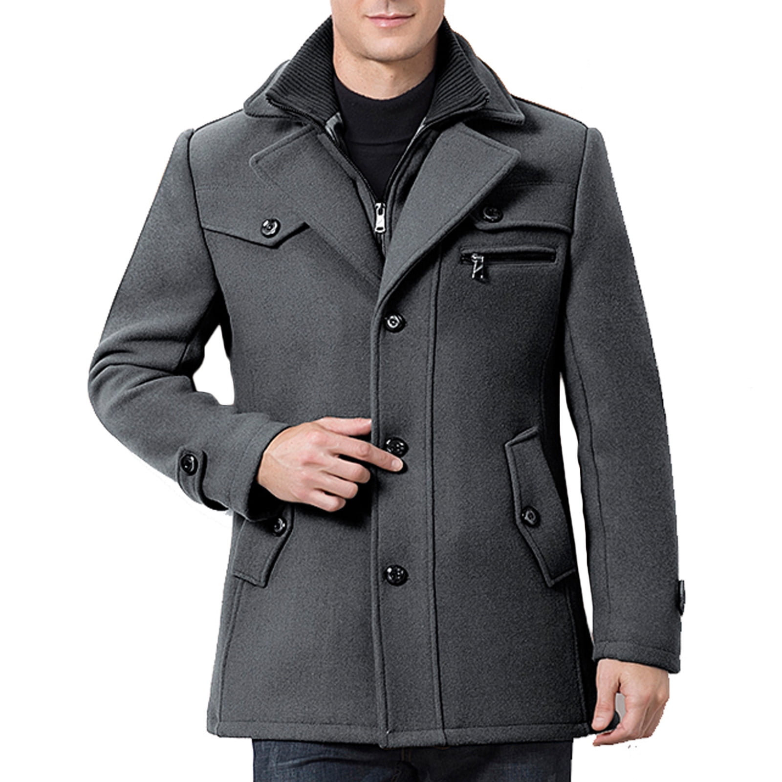 APEXFWDT Men's Slim Fit Winter Wool Blend Coat Heavyweight Business ...