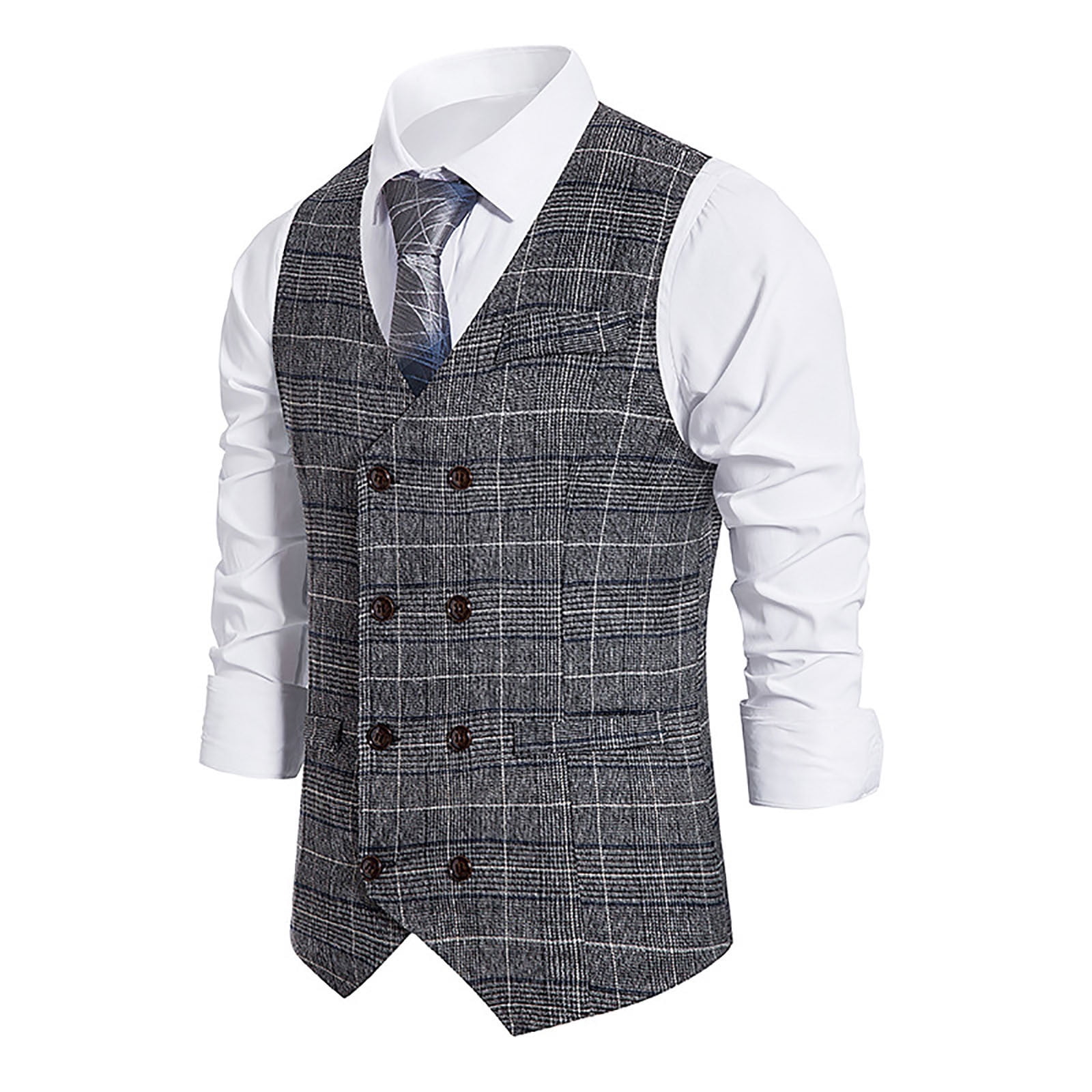 APEXFWDT Men's Striped Suit Vest Slim Fit Double Breasted Dress Vest ...