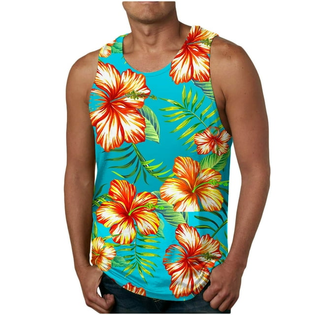 APEXFWDT Men's Summer Tank Top Big and Tall Sleeveless Workout Tropical ...