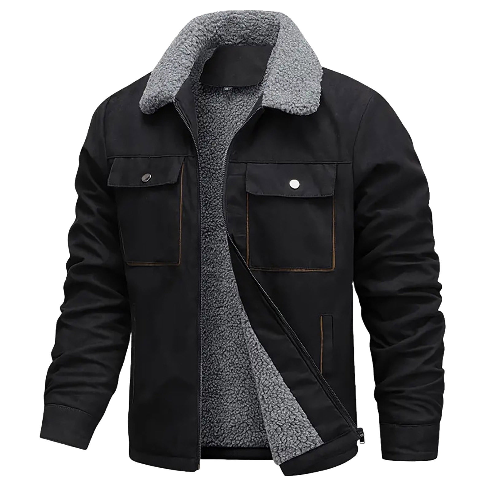 APEXFWDT Men's Winter Sherpa-Lined Cargo Jacket Vintage Zip-up Trucker ...