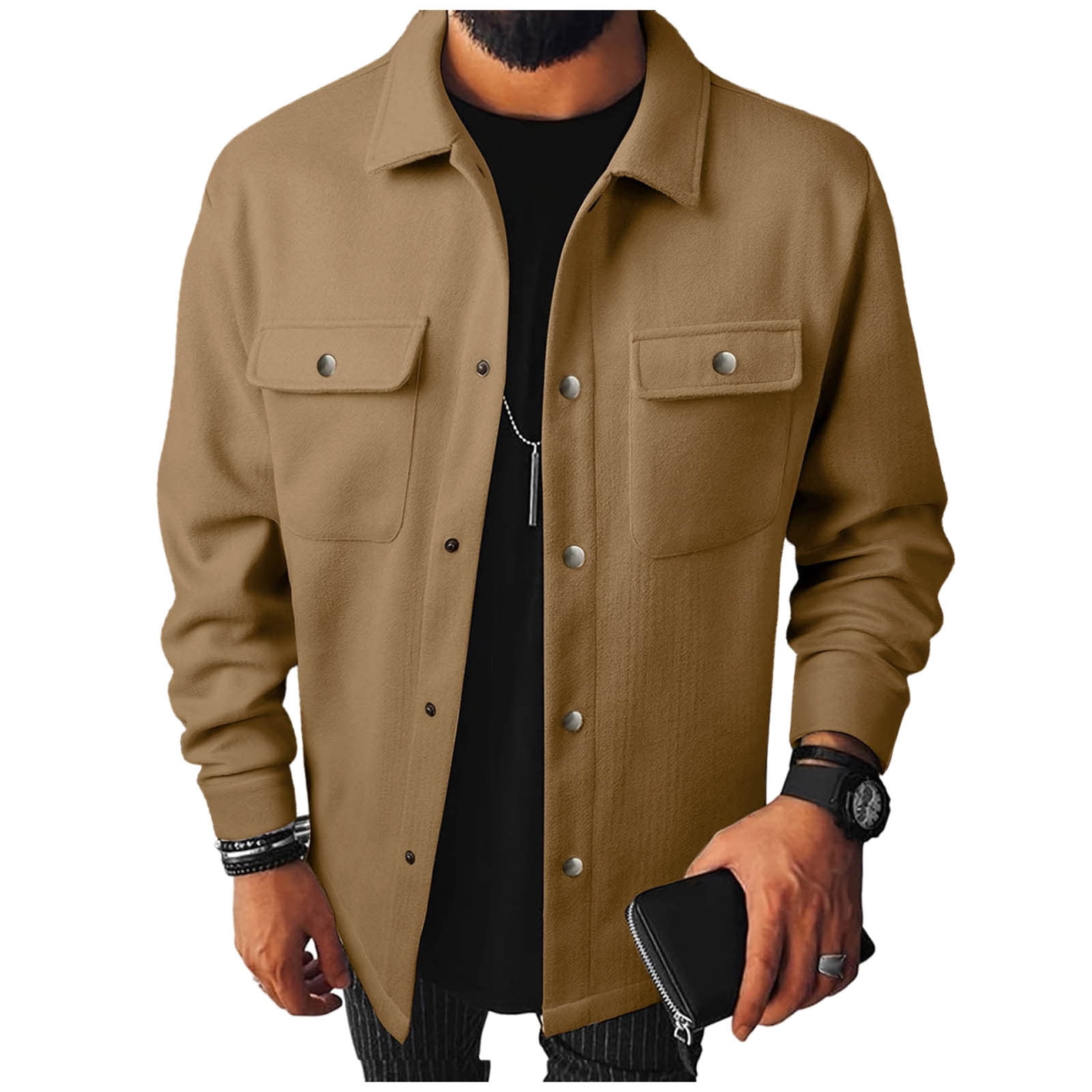 APEXFWDT Men's Wool-Blend Trench Coat Collared Button Down Fashion Jacket Casual Long Sleeve ...