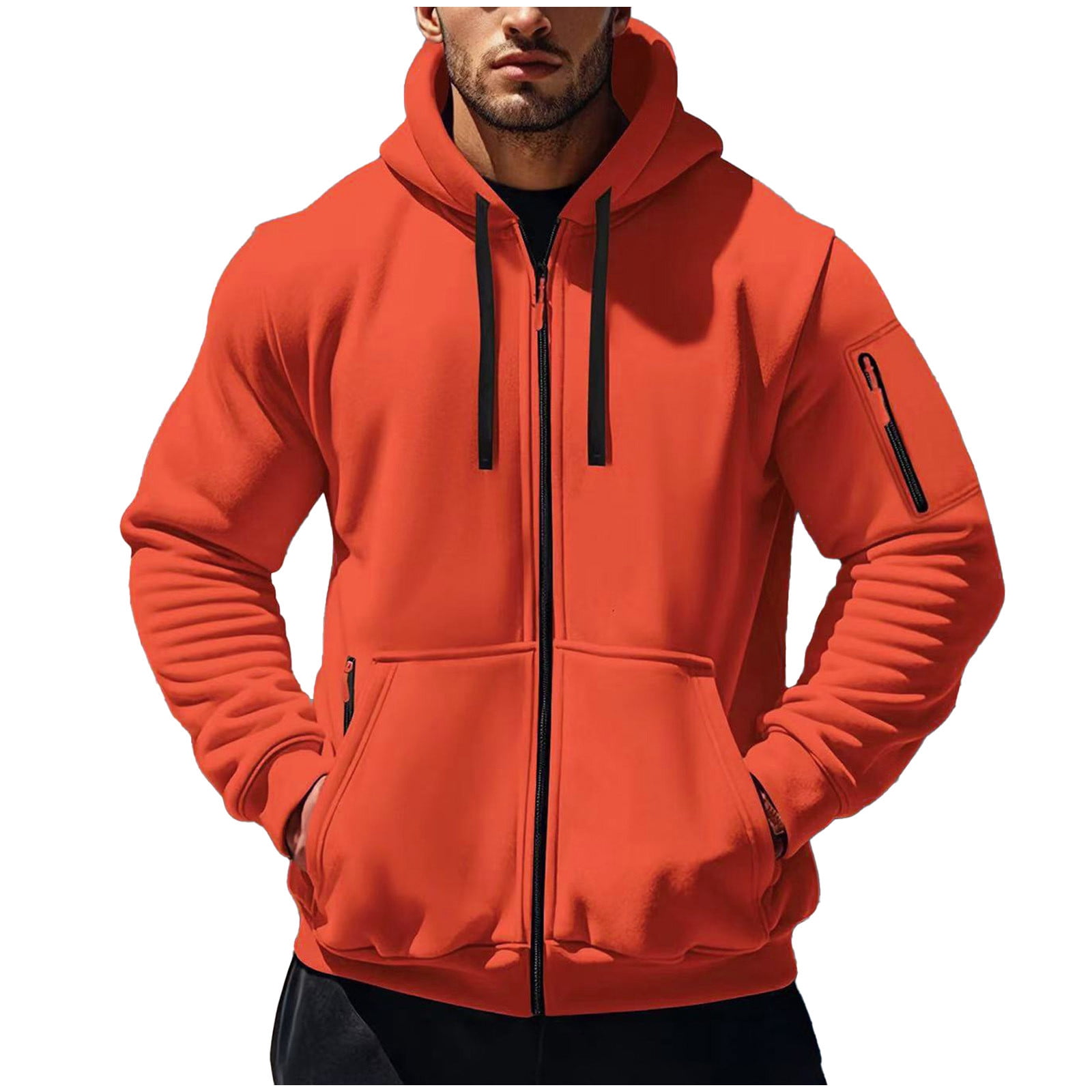 APEXFWDT Men's Zip Up Cargo Hoodie Jacket Light Fleece Sweatshirt with ...