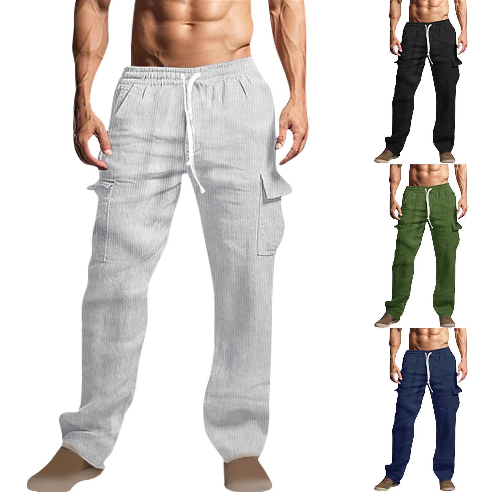 Apexfwdt Mens Corduroy Cargo Pants Casual Drawstring Athletic Jogger Sports Outdoor Trousers